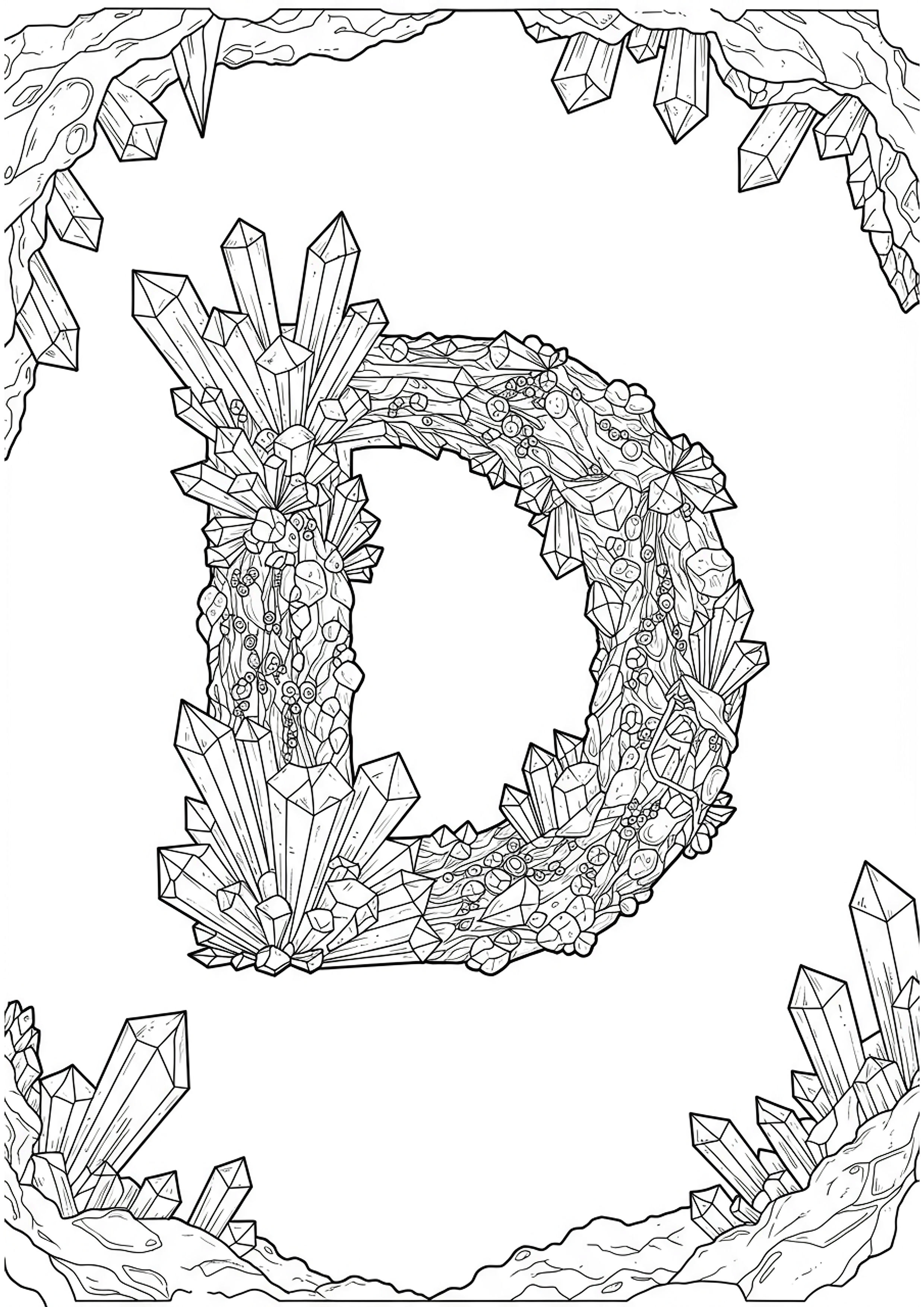 Letter D Geometric Crystal Cavern - Free Coloring Page | TryColoringPages