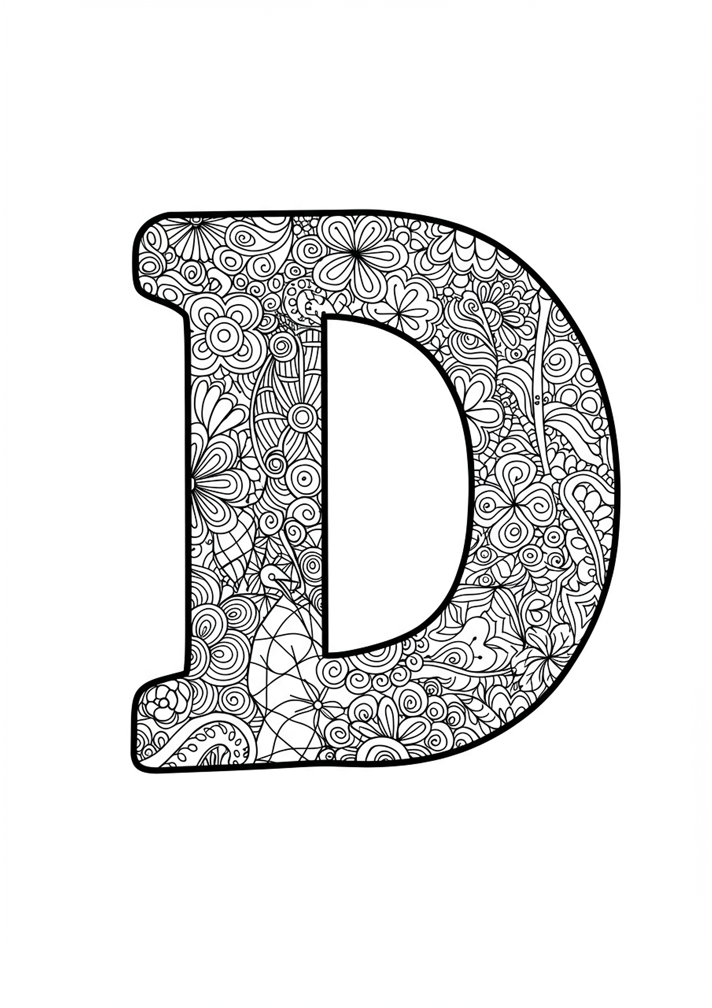 Letter D with Intricate Zen Tangle Patterns Coloring Page - Free ...