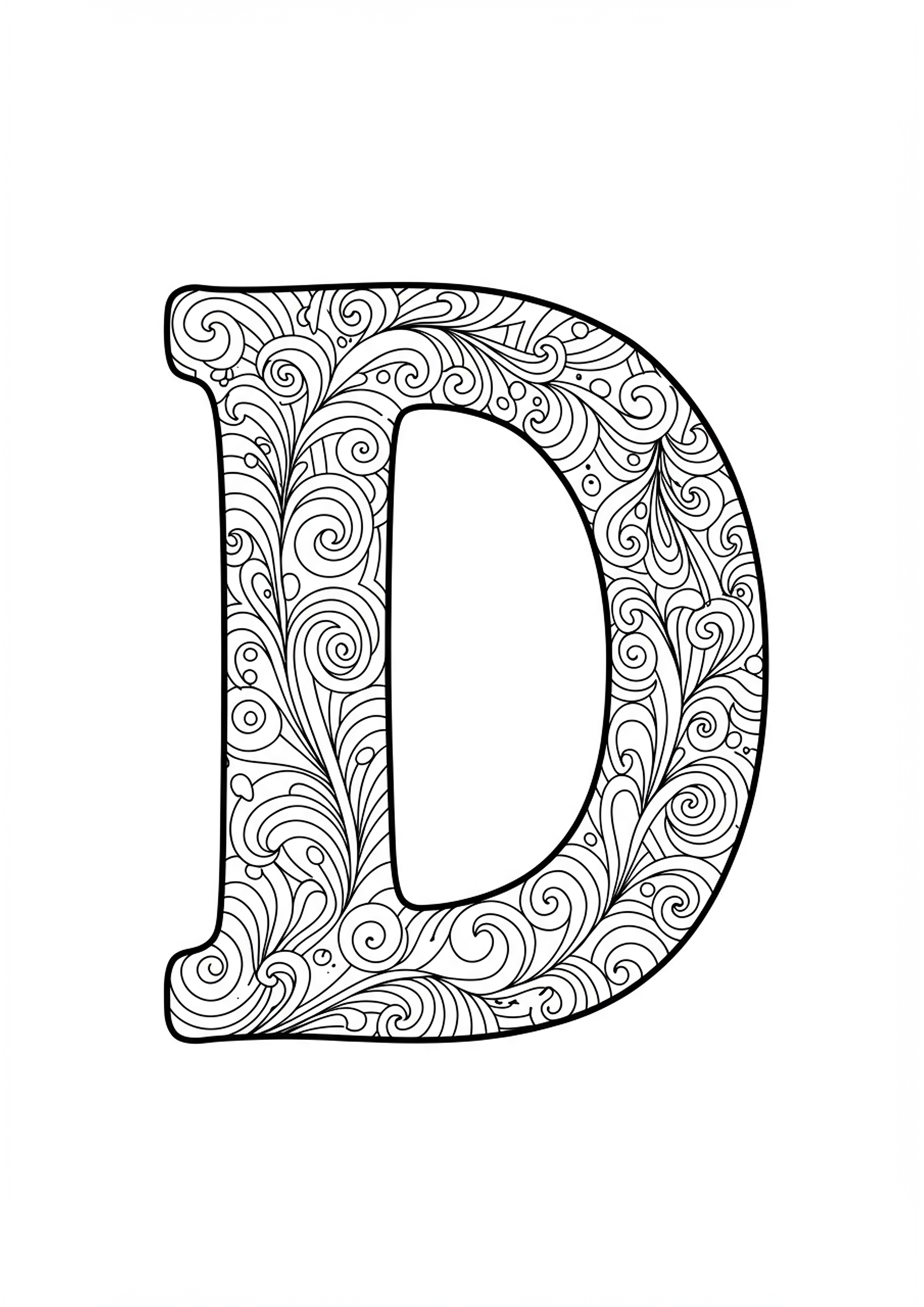 Letter D with Retro 70s Patterns - Free Coloring Page | TryColoringPages