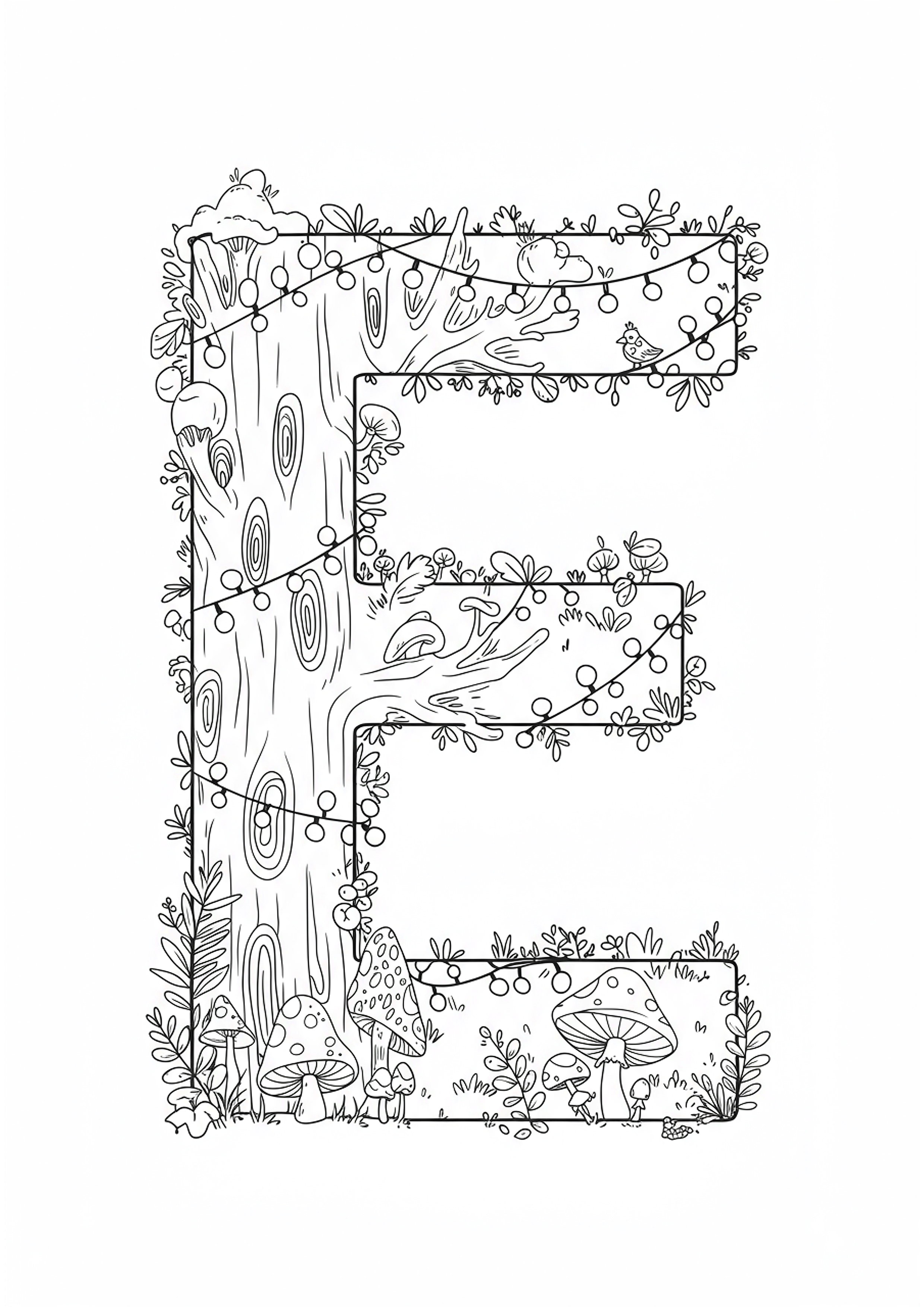 Letter E and Enchanted Forest Coloring Page - Free Coloring Page ...
