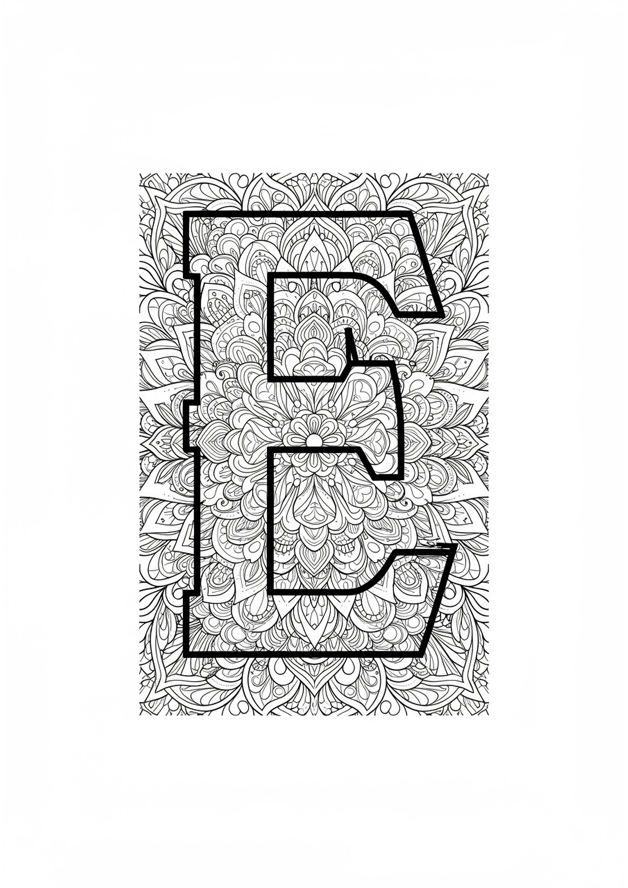 Letter E with Enchanted Mandalas - Free Coloring Page | TryColoringPages