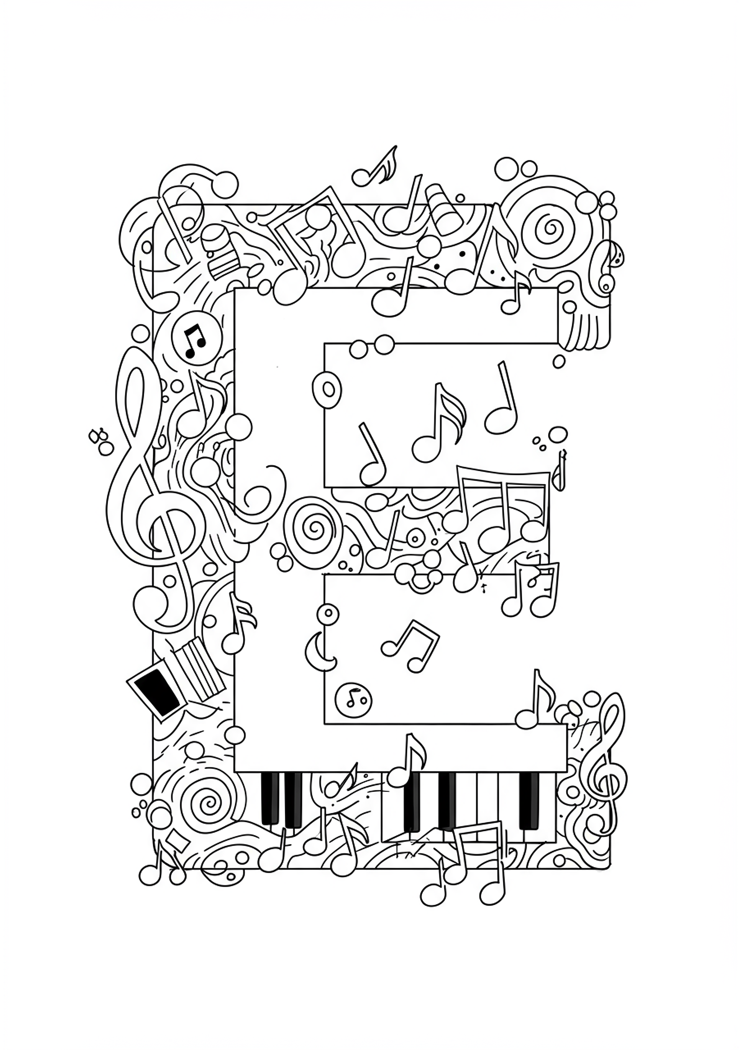 Letter E with Musical Notes Coloring Page - Free Coloring Page ...