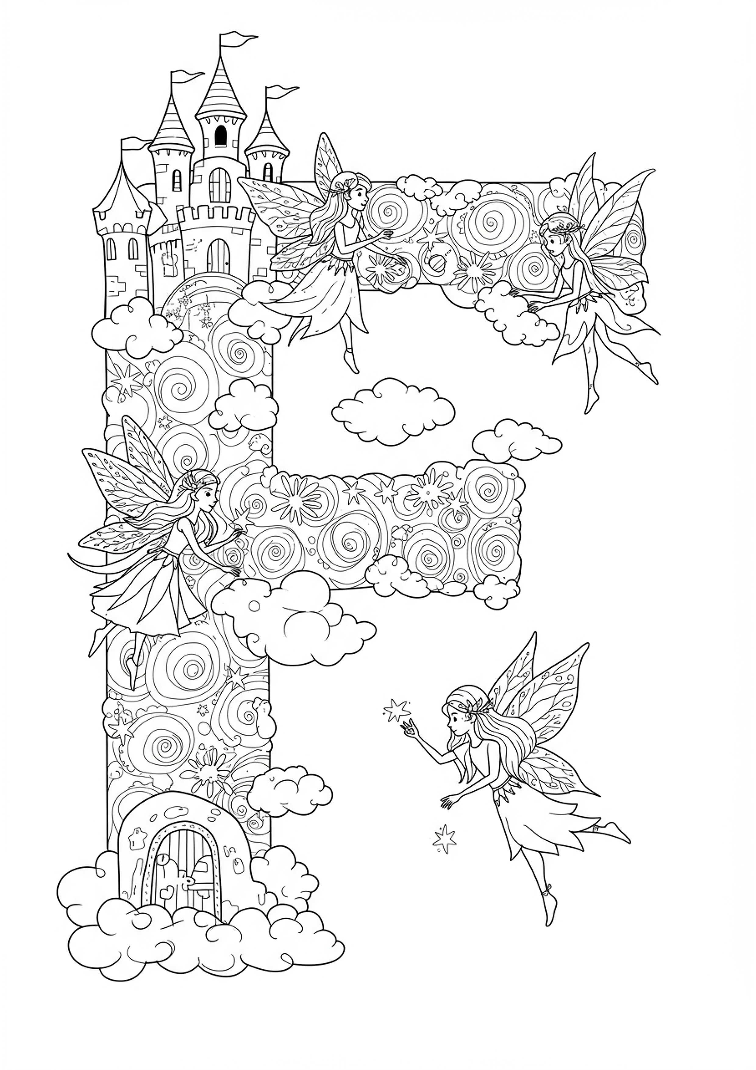 Letter F Fairy Tale Castle Coloring Page - Free Coloring Page ...