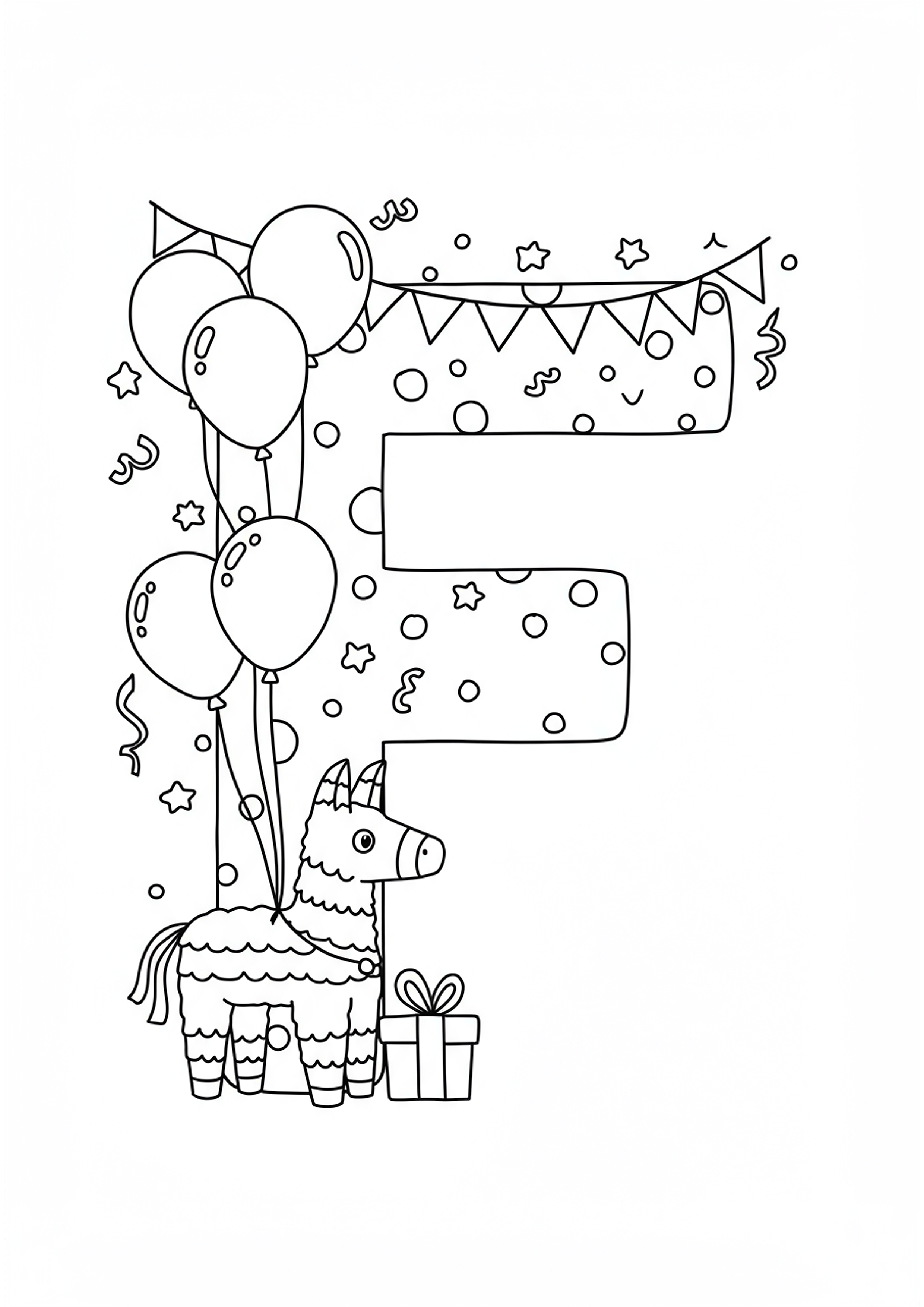 Letter F Fiesta Party Coloring Page - Free Coloring Page | TryColoringPages