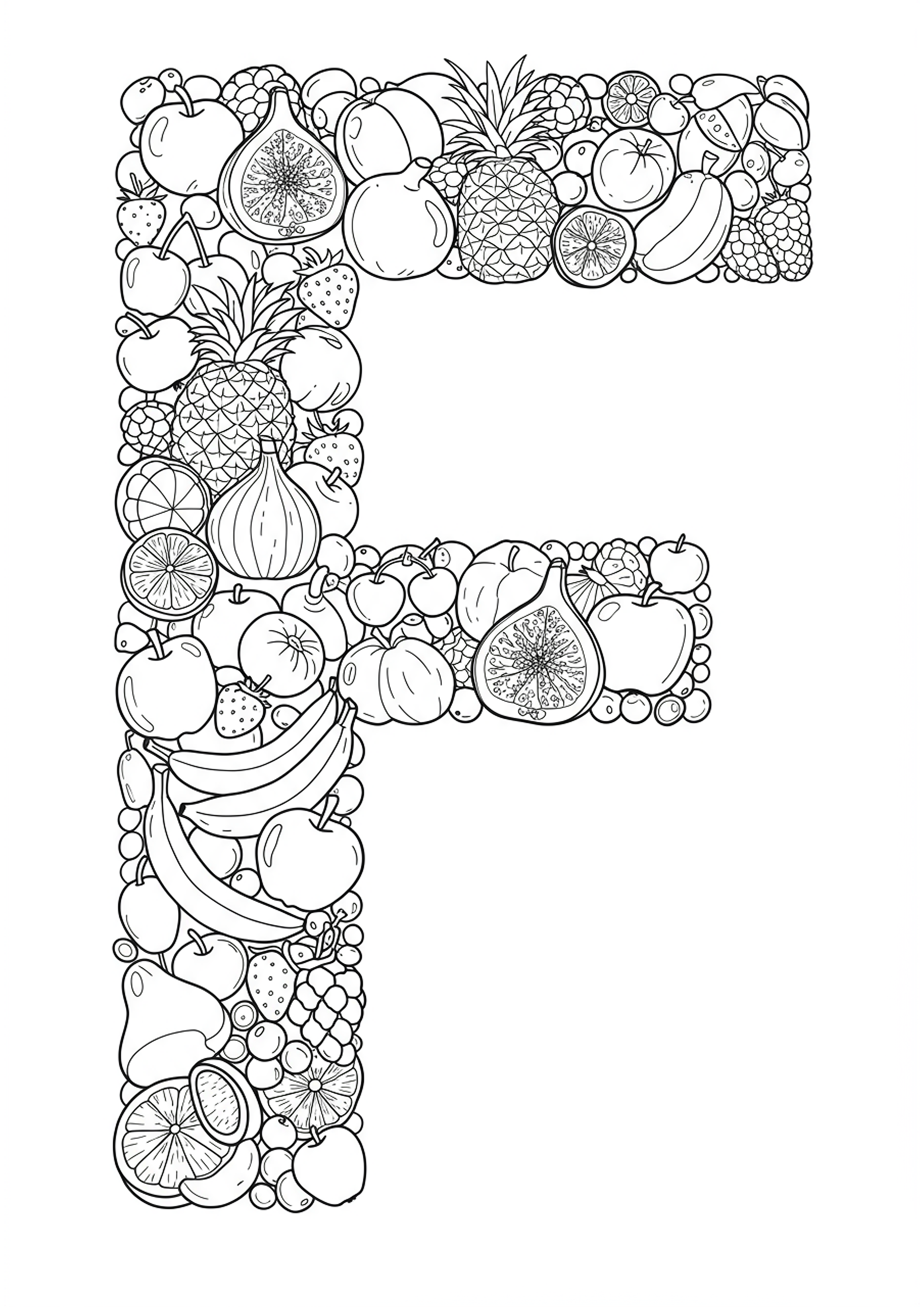 Letter F Fruit Fiesta Coloring Page - Free Coloring Page | TryColoringPages