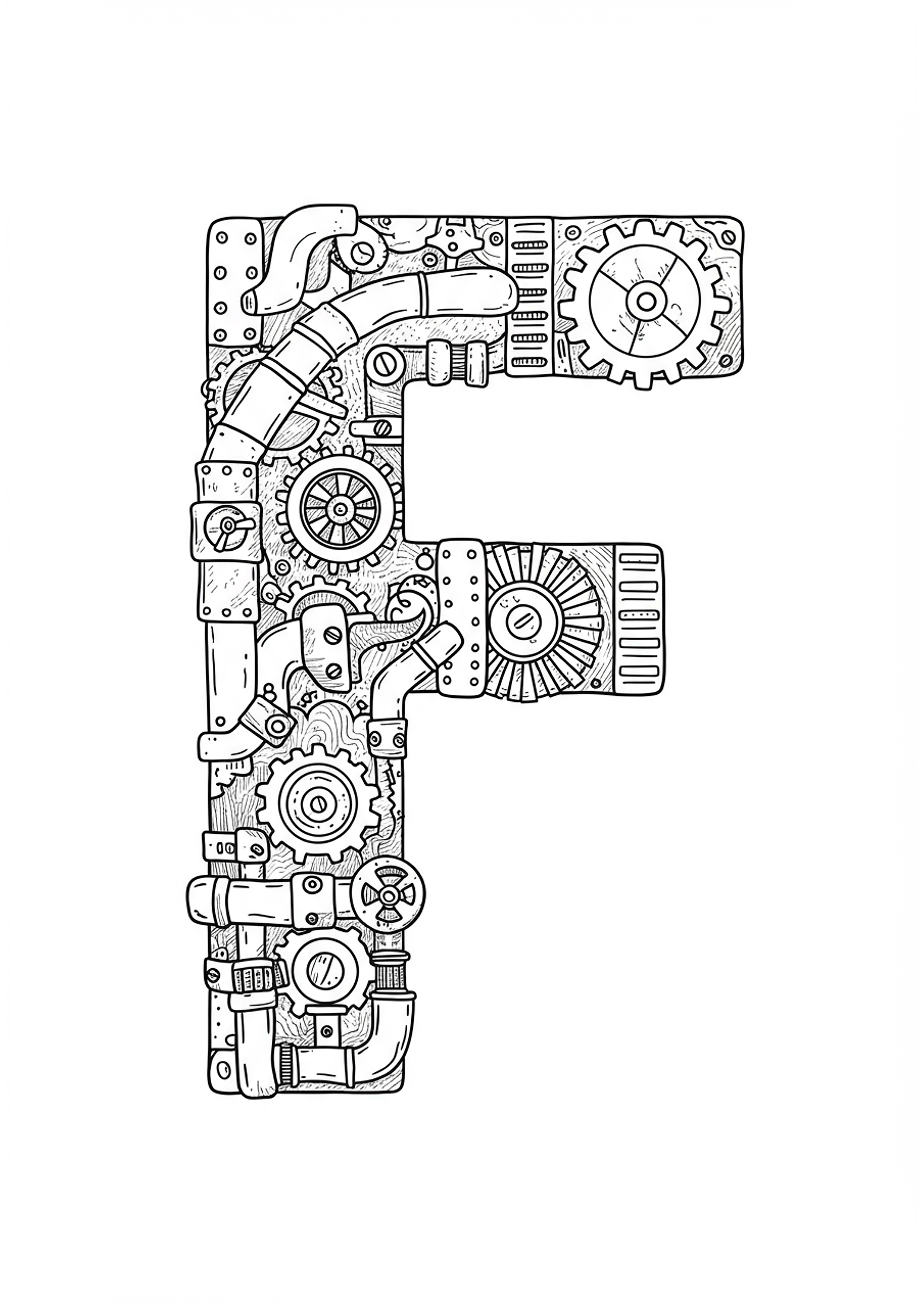 Letter F Steampunk-Inspired Coloring Page - Free Coloring Page ...