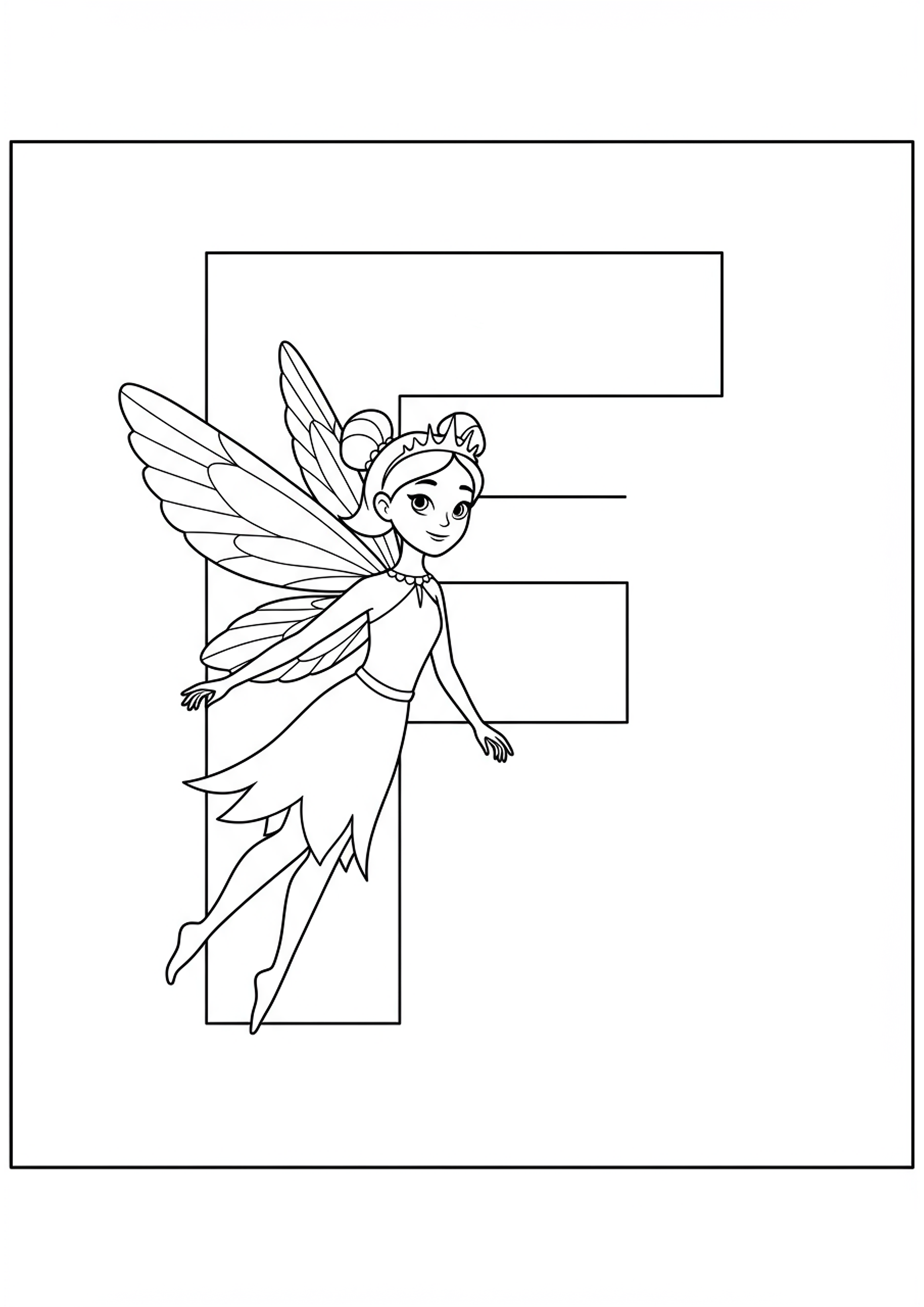 Letter F with Friendly Fairy - Free Coloring Page | TryColoringPages