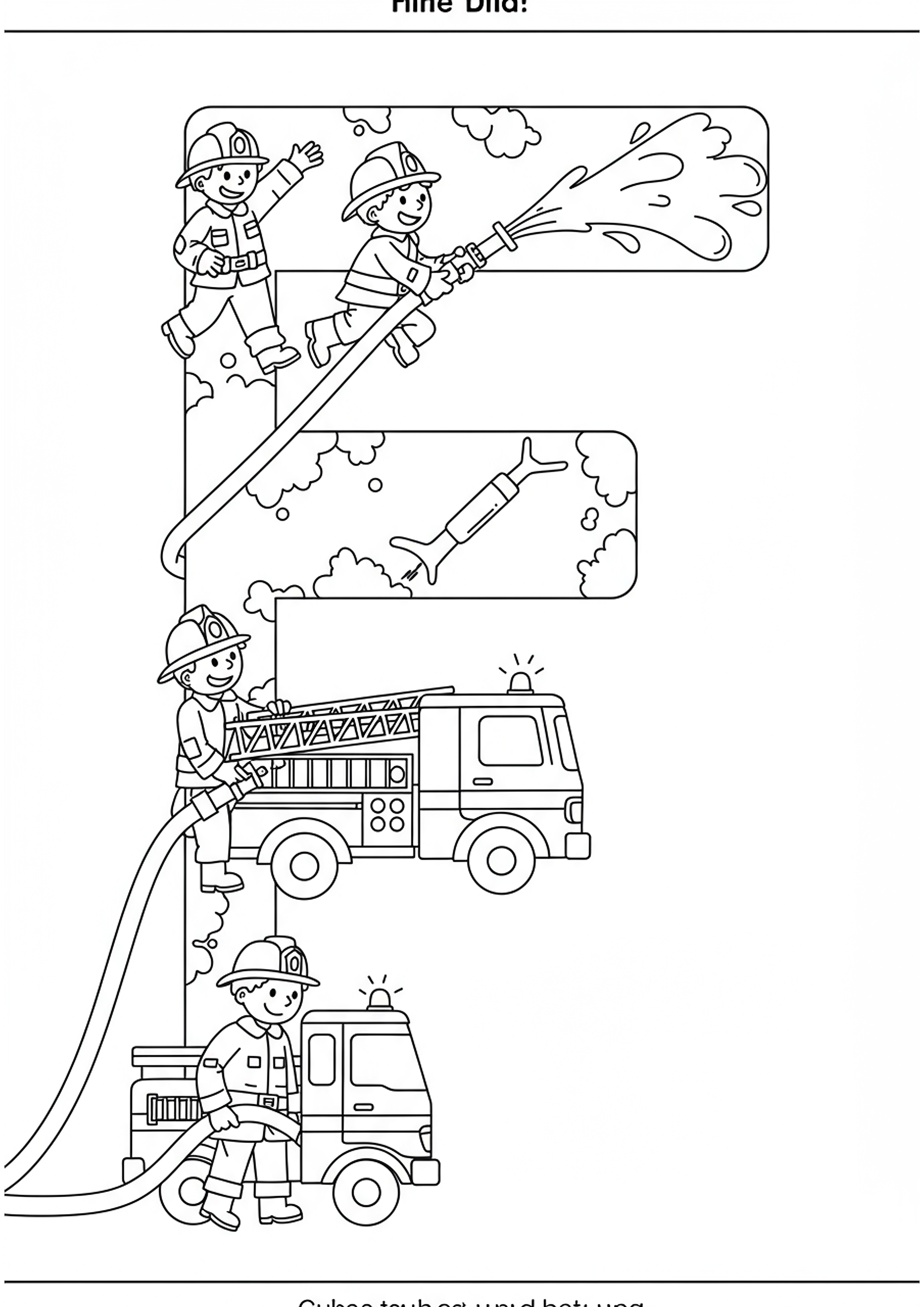 Letter F with Friendly Firefighters - Free Coloring Page | TryColoringPages