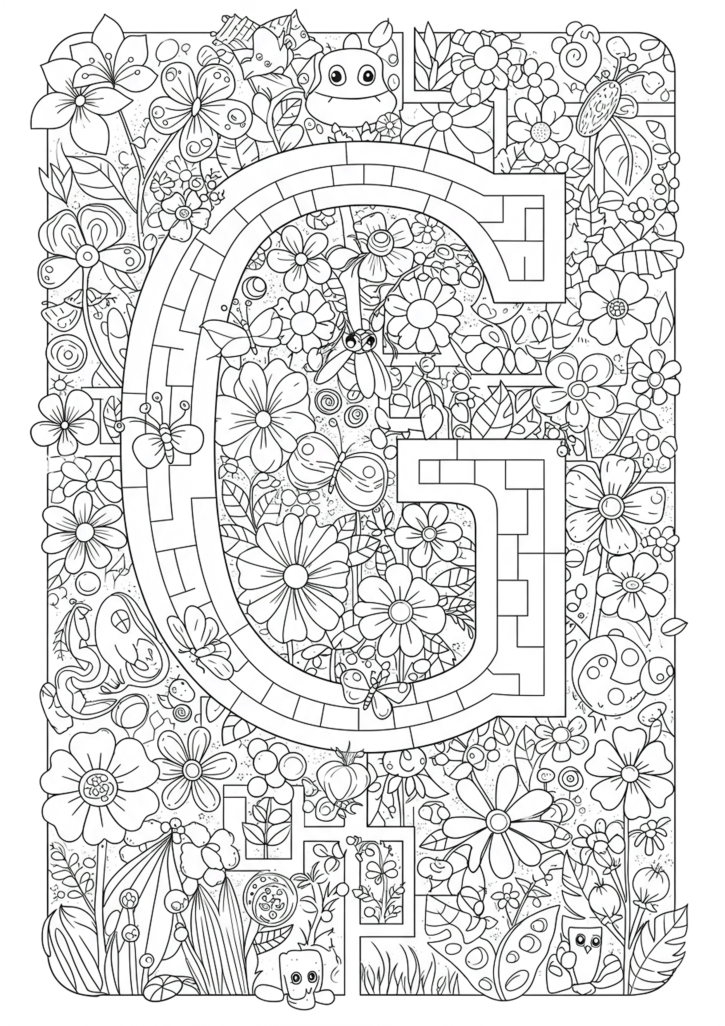 Letter G Garden Maze Coloring Page - Free Coloring Page | TryColoringPages