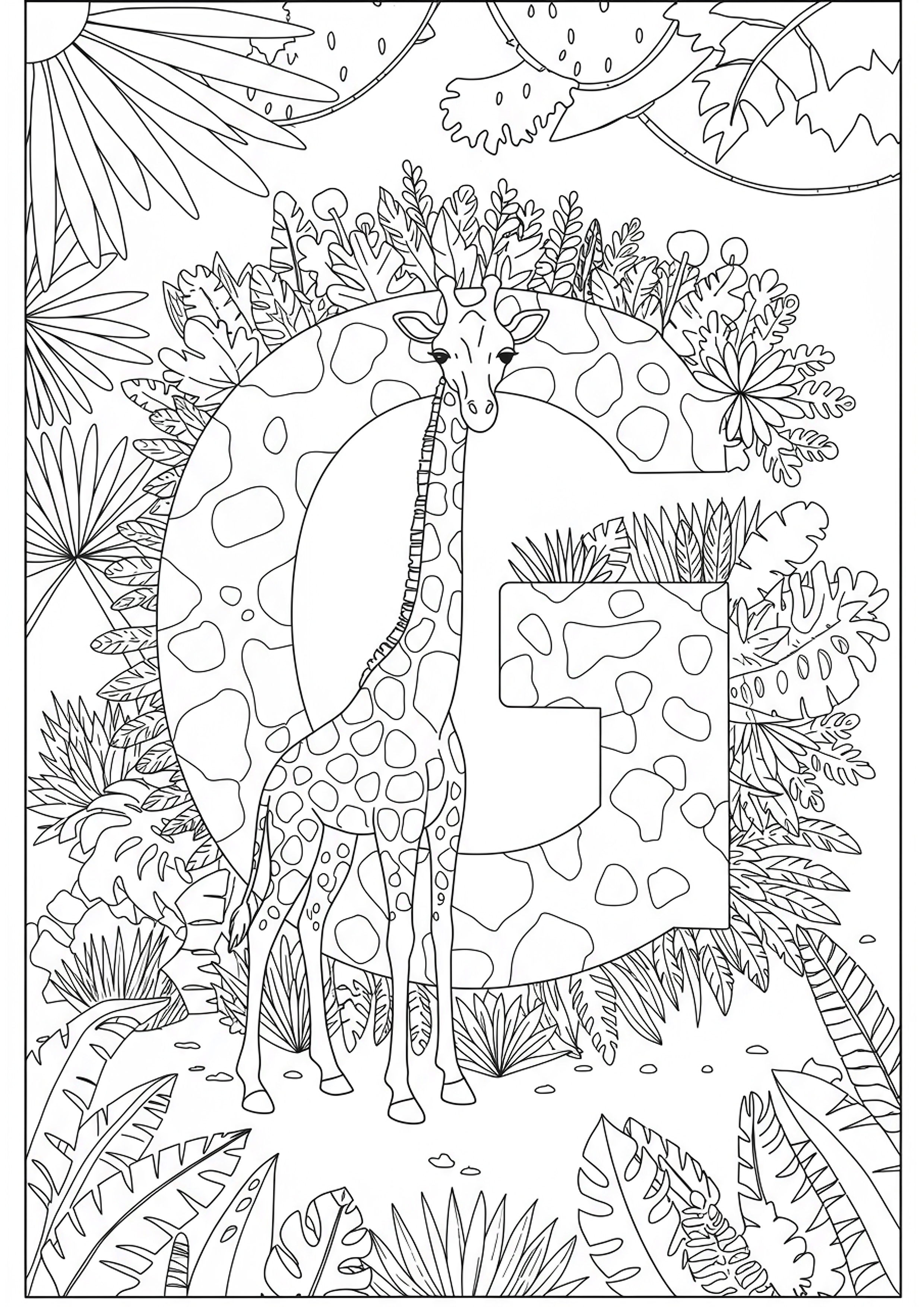 Letter G Groovy Giraffe Jungle Coloring Page - Free Coloring Page ...