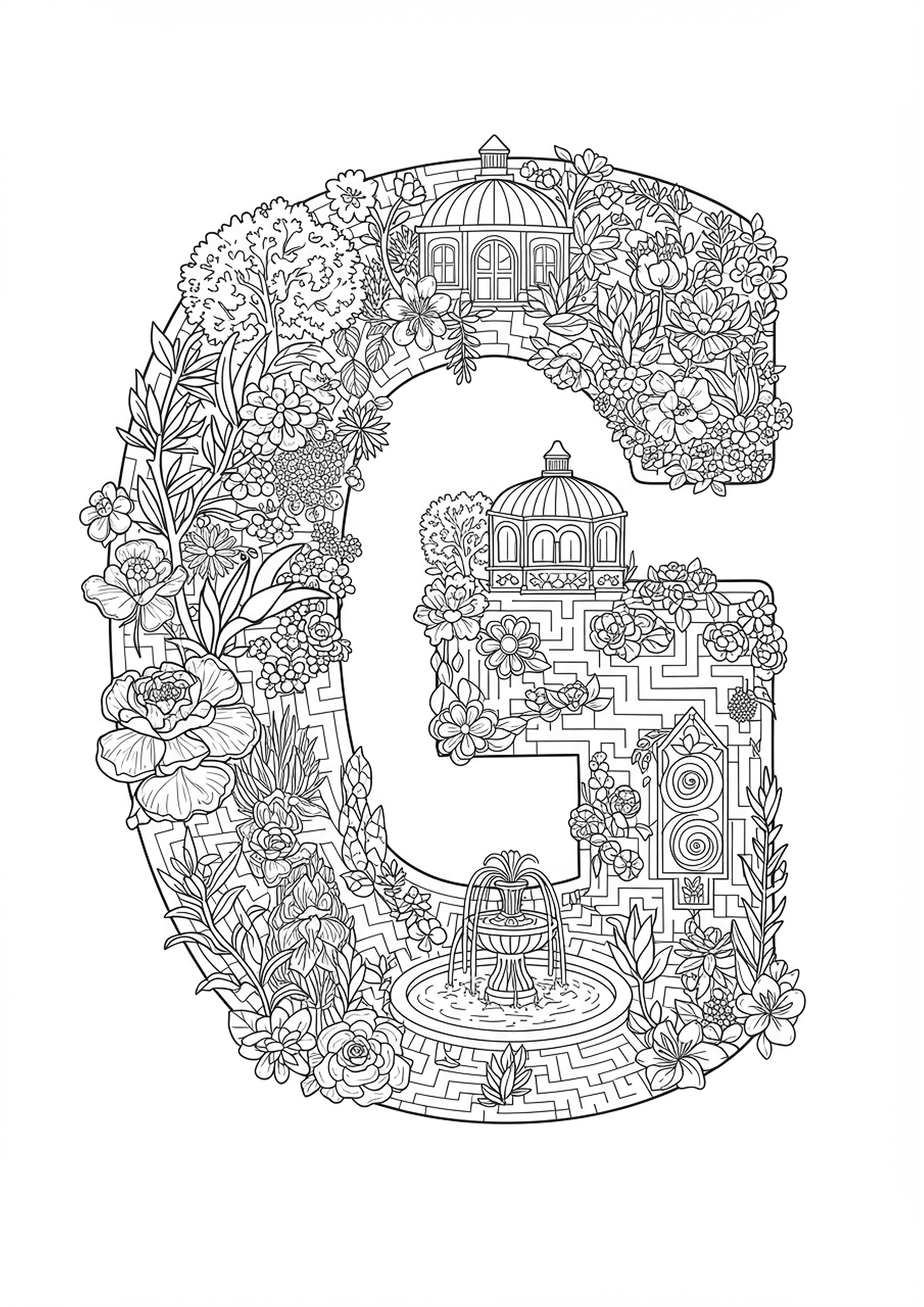 Letter G with Botanical Garden Maze Coloring Page - Free Coloring Page ...