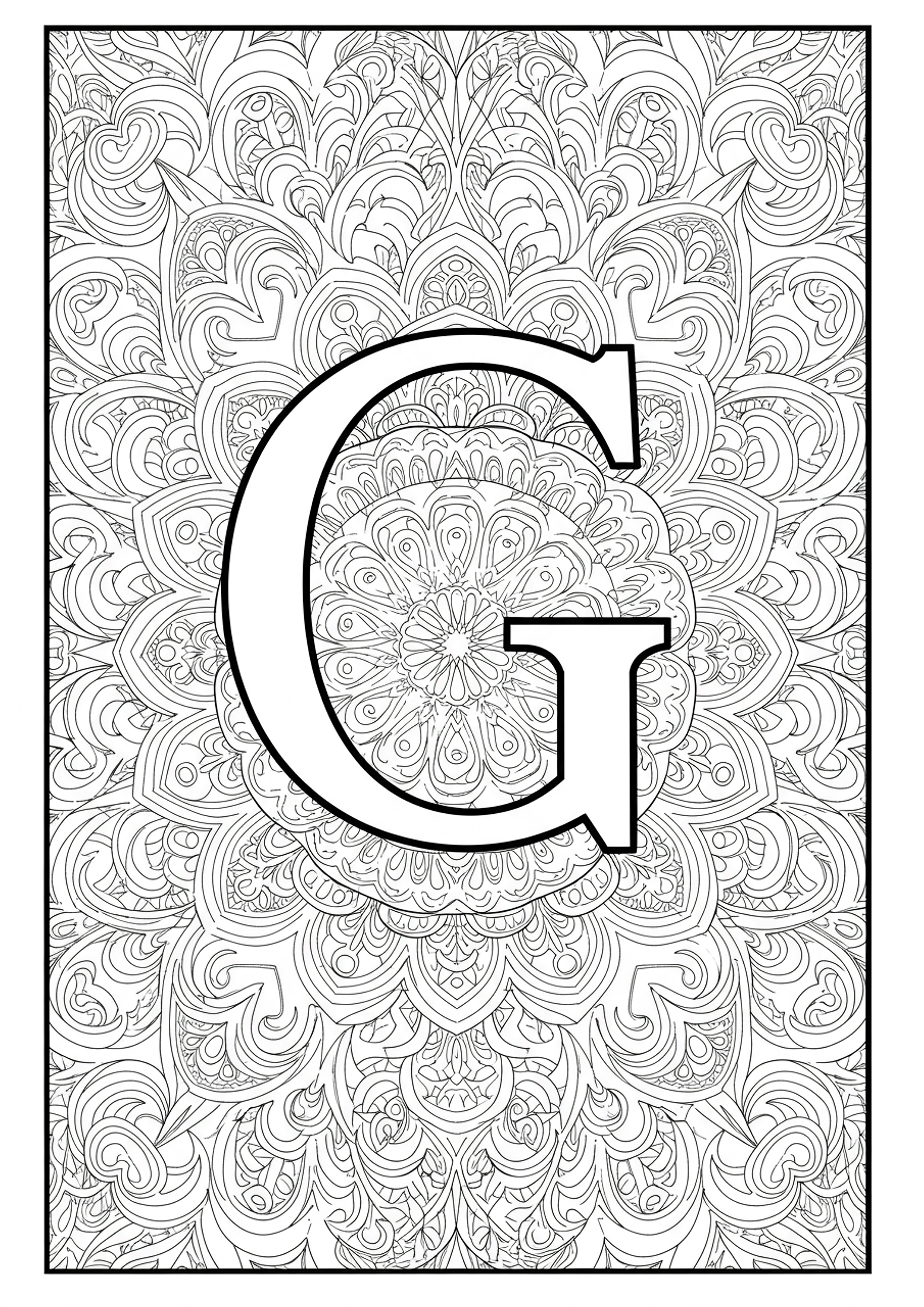Letter G with Geometric Mandalas - Free Coloring Page | TryColoringPages