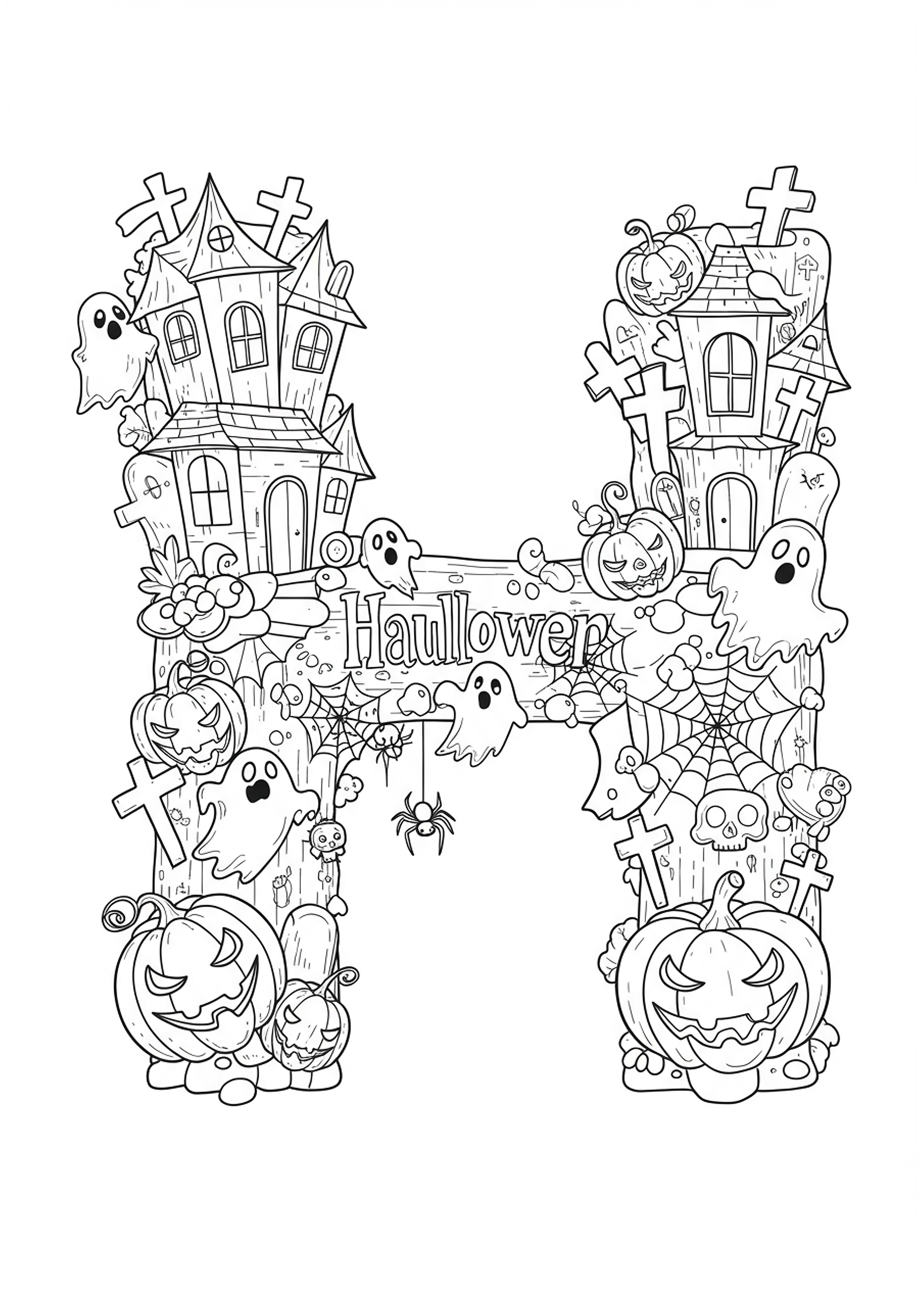 Letter H Haunted House Coloring Page - Free Coloring Page ...