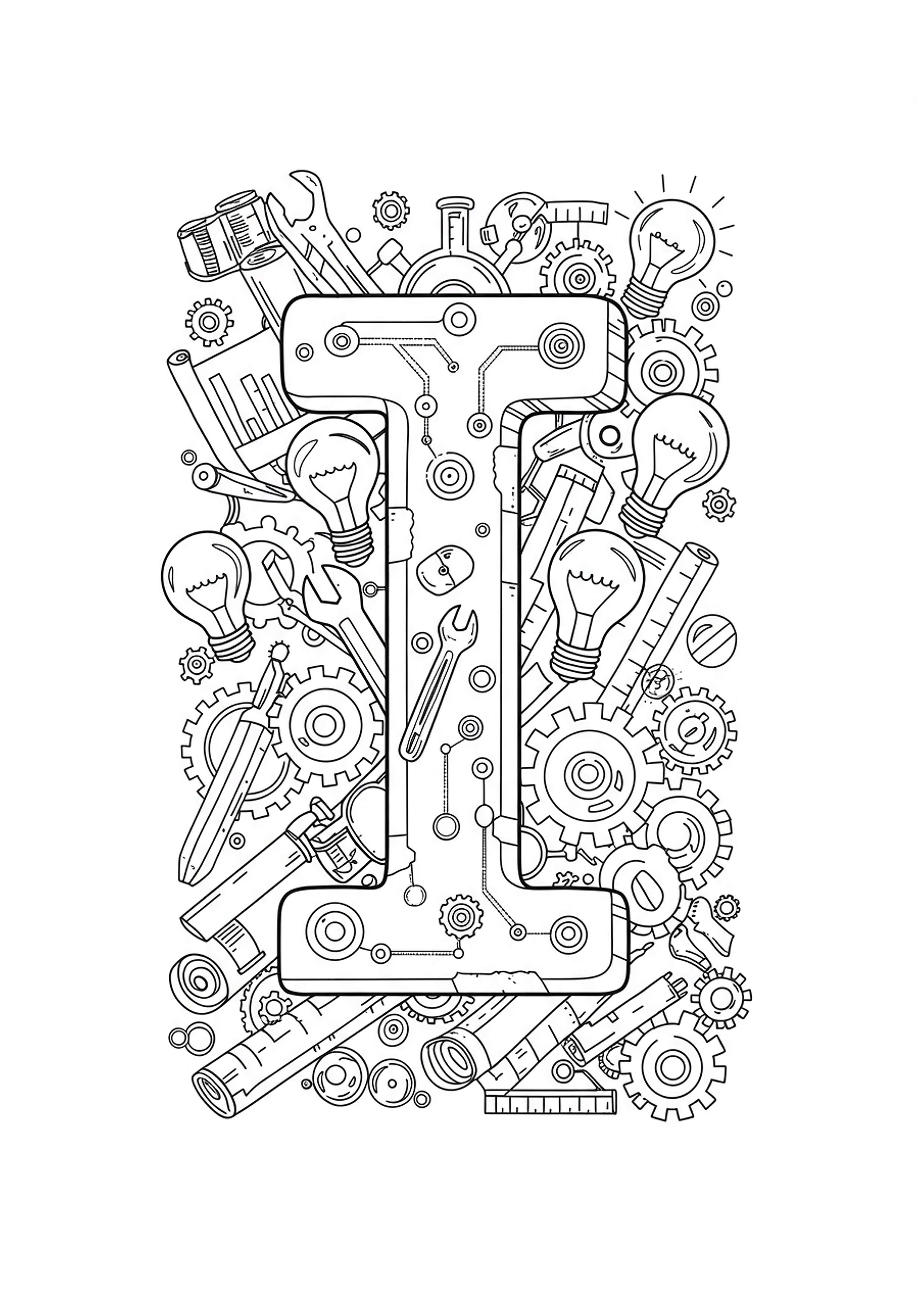 Letter I in an Inventor's Workshop Coloring Page - Free Coloring Page ...