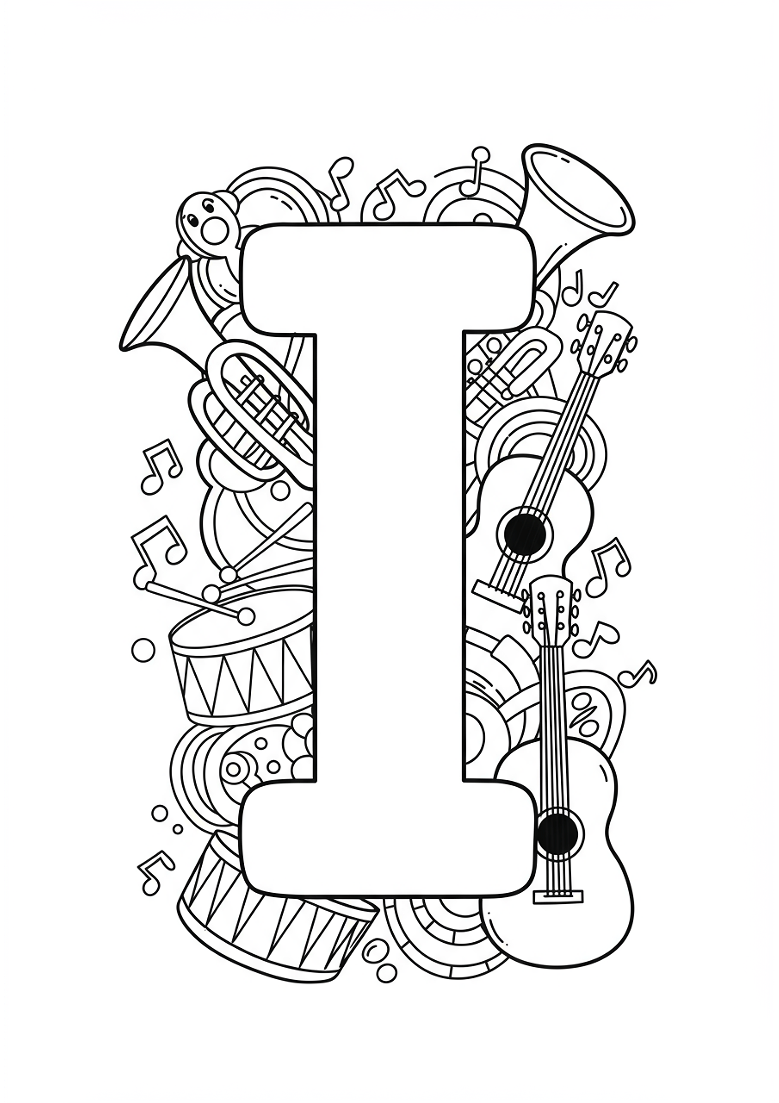 Letter I with Instruments Band Coloring Page - Free Coloring Page ...