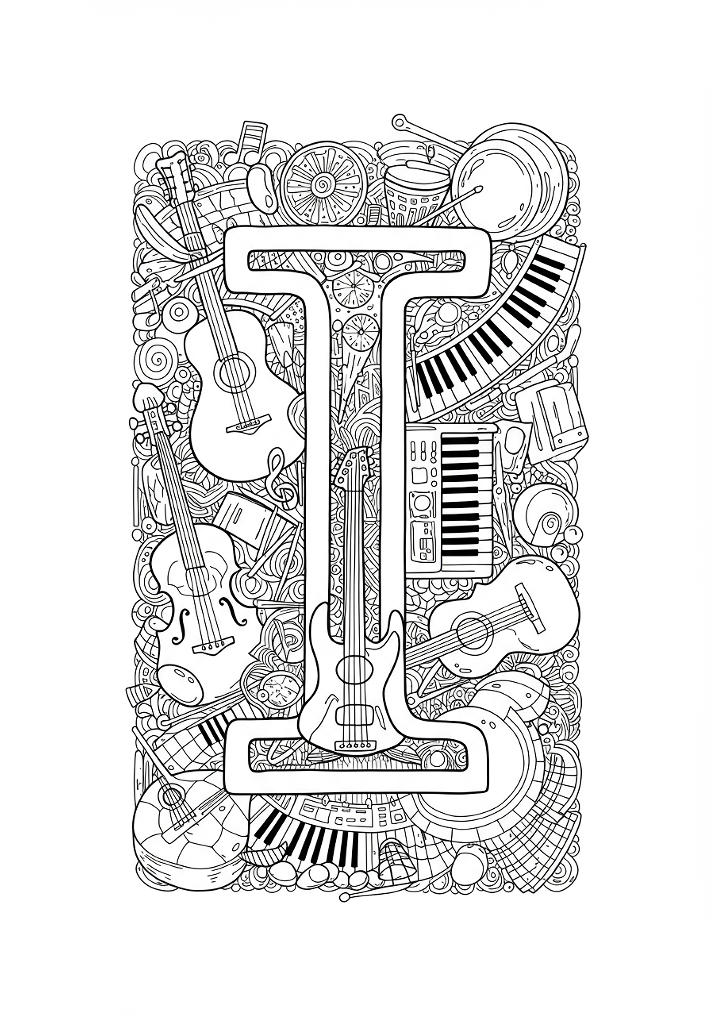 Letter I with Intricate Instruments Coloring Page - Free Coloring Page ...