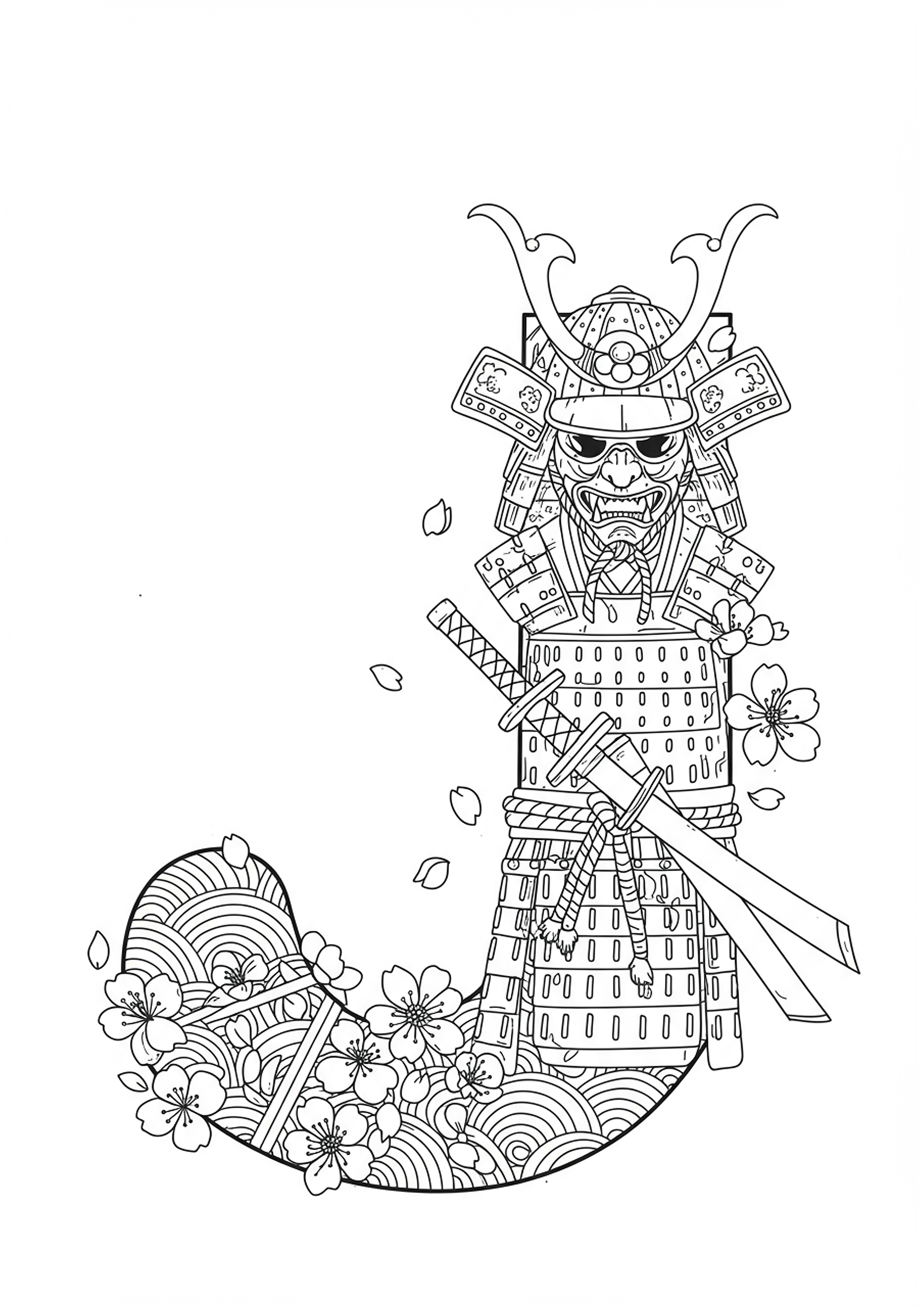 Letter J with Japanese Samurai Elements - Free Coloring Page ...