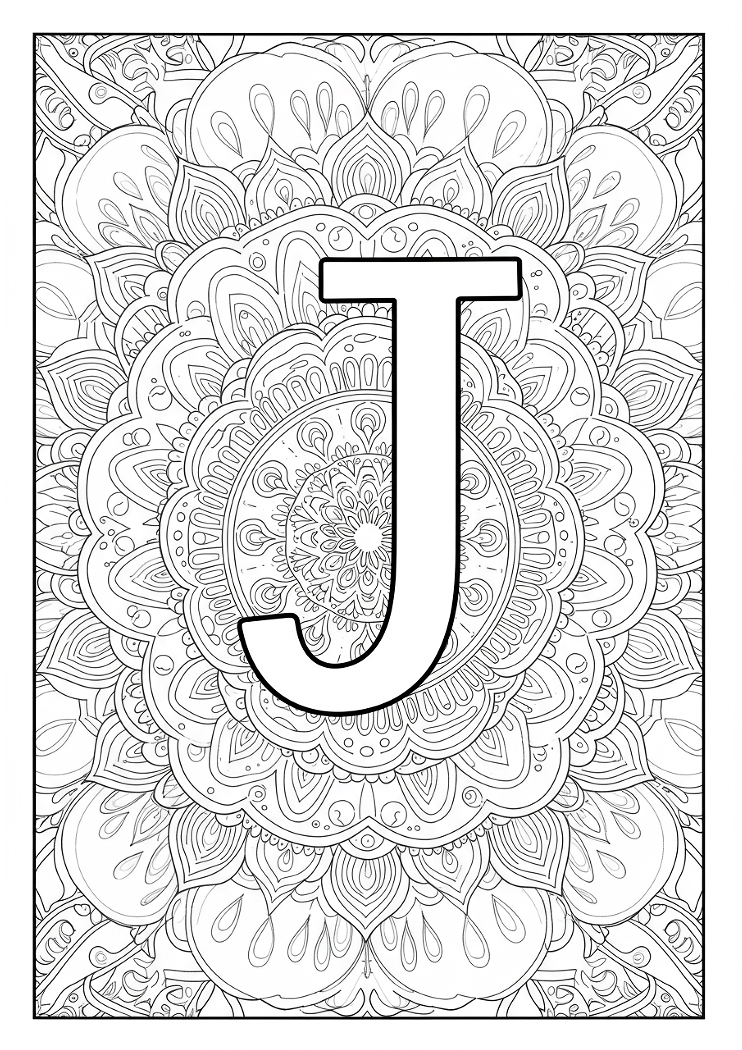 Letter J with Mandala Accents - Free Coloring Page | TryColoringPages