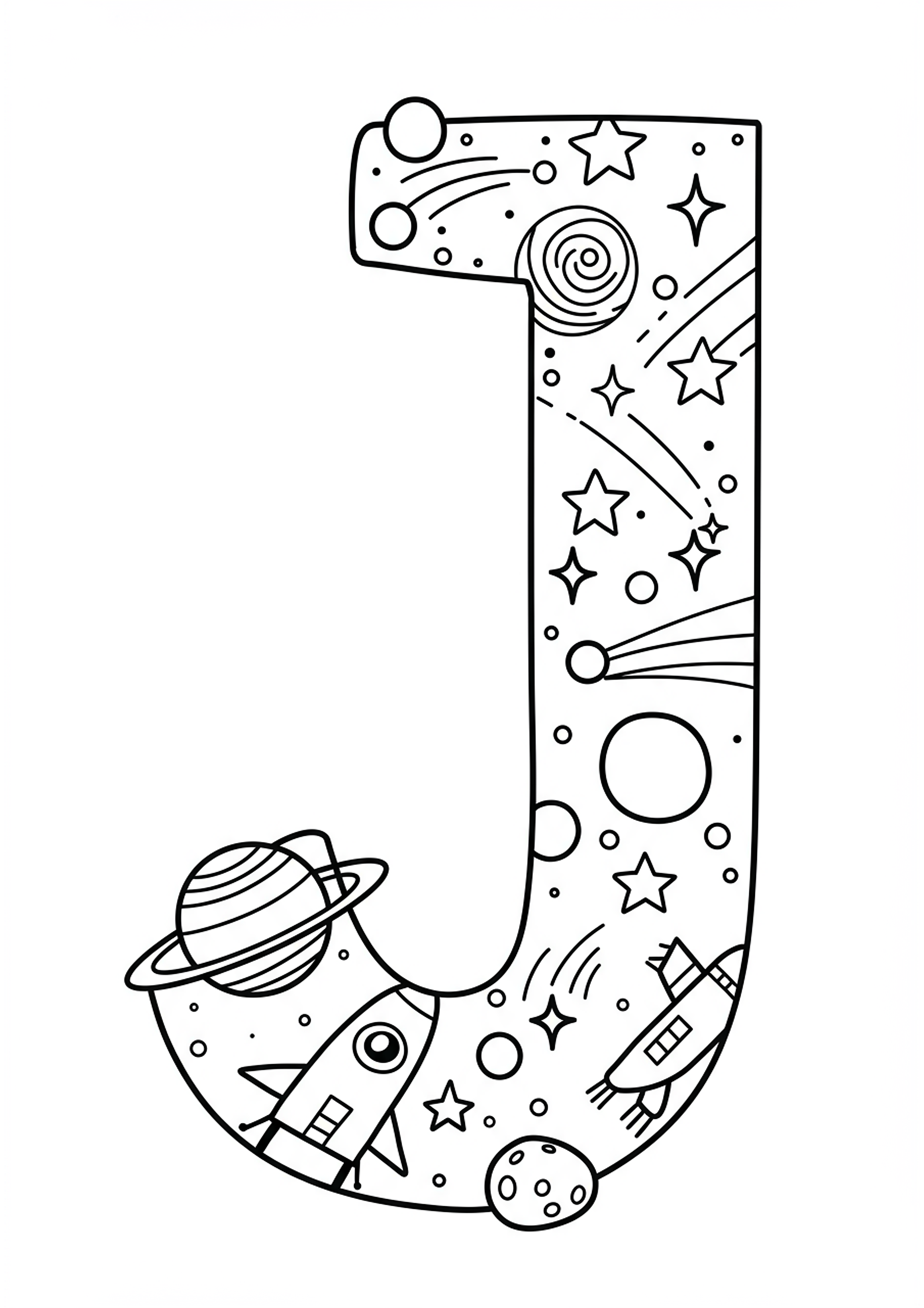 Letter J with Space and Stars Coloring Page - Free Coloring Page ...