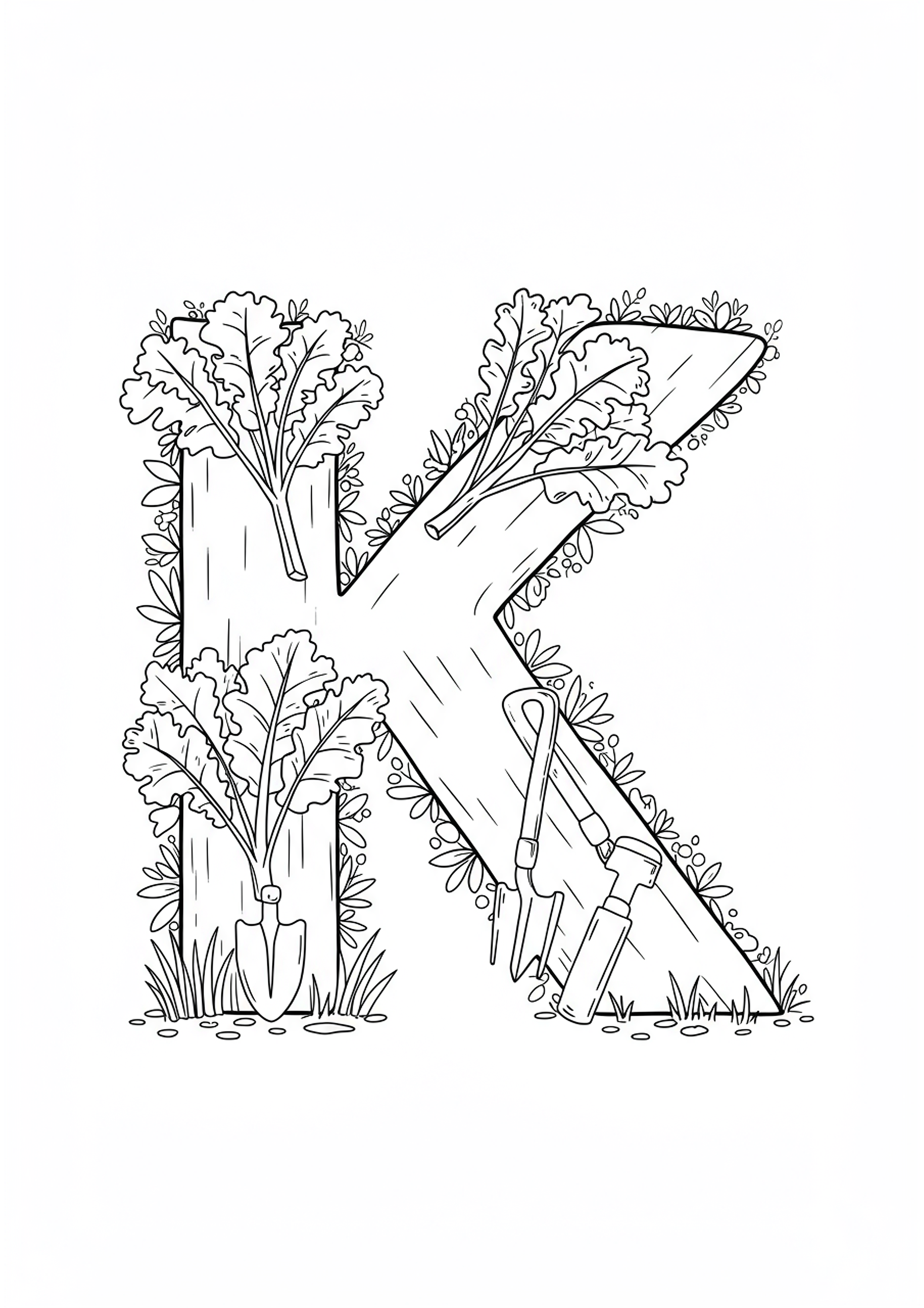 Letter K and Kale Garden Coloring Page - Free Coloring Page ...