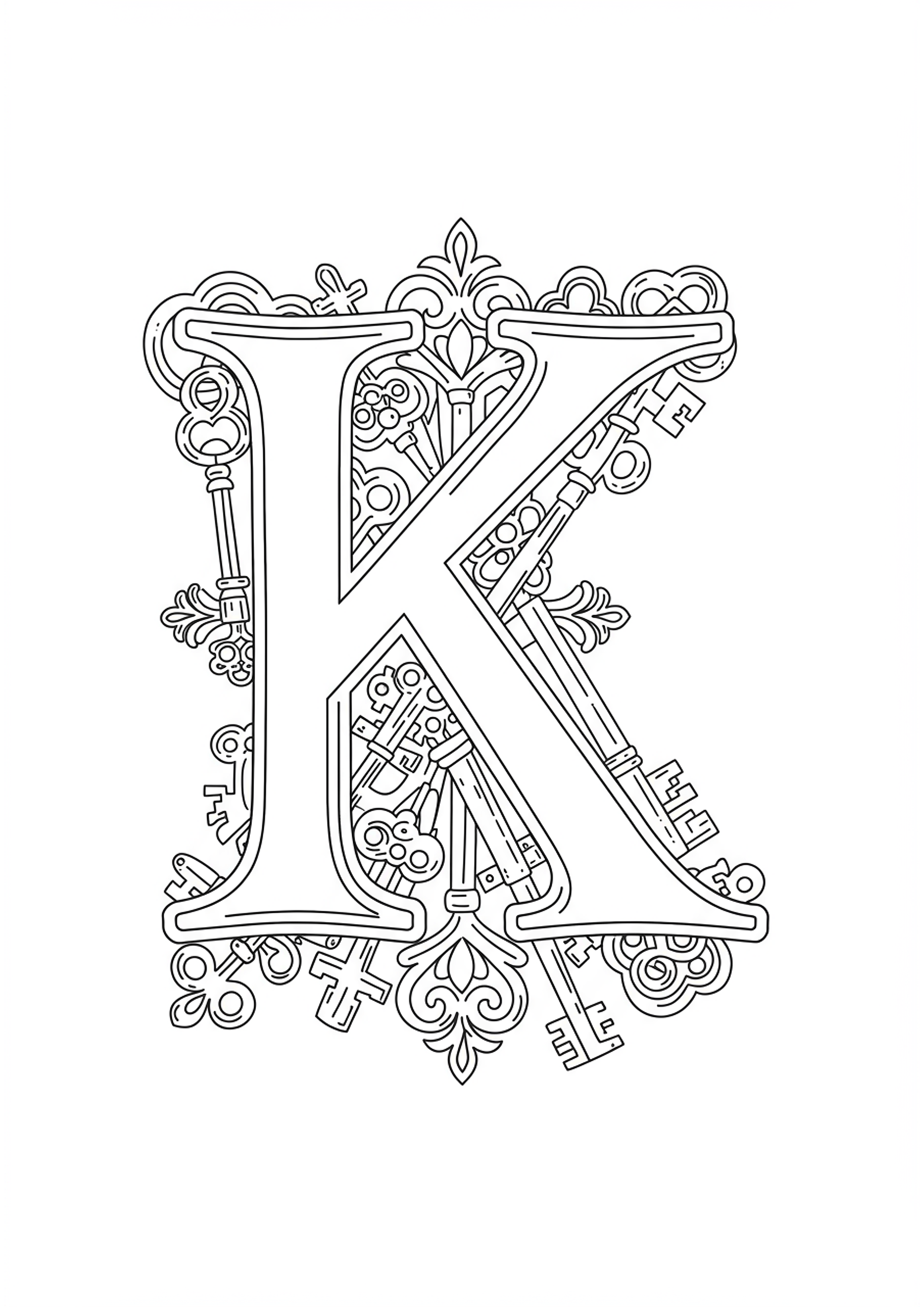 Letter K and Vintage Keys Coloring Page - Free Coloring Page ...