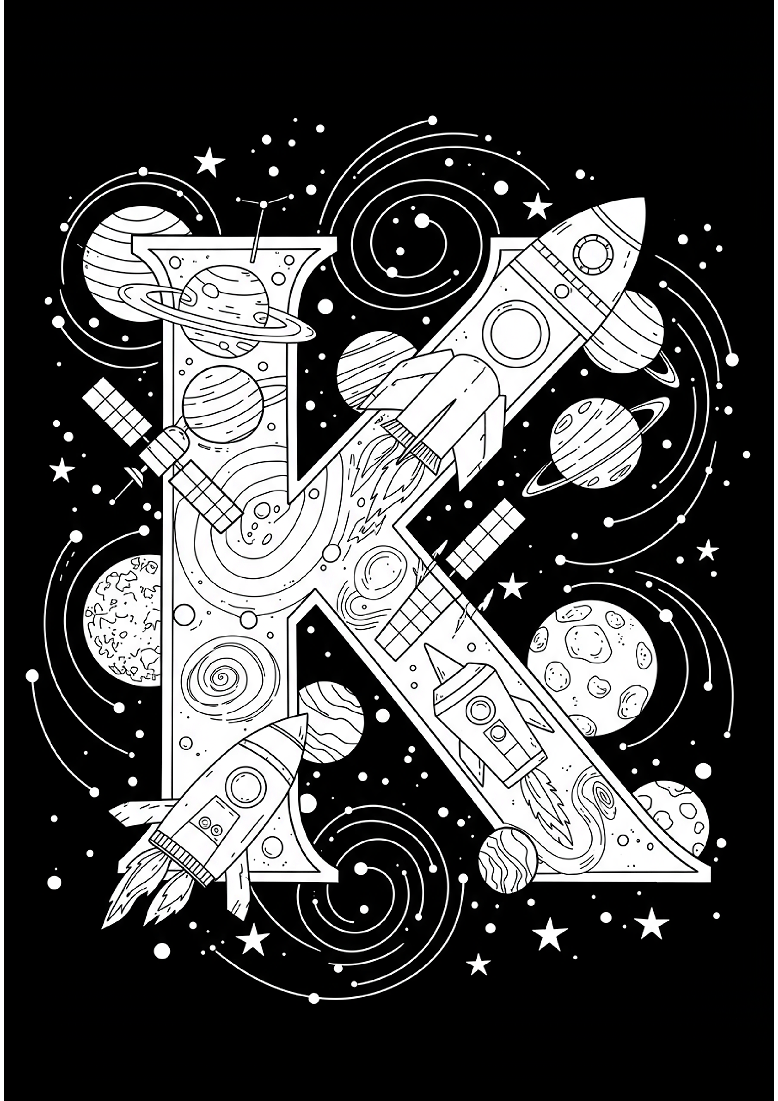 Letter K in Galactic Space Exploration - Free Coloring Page ...