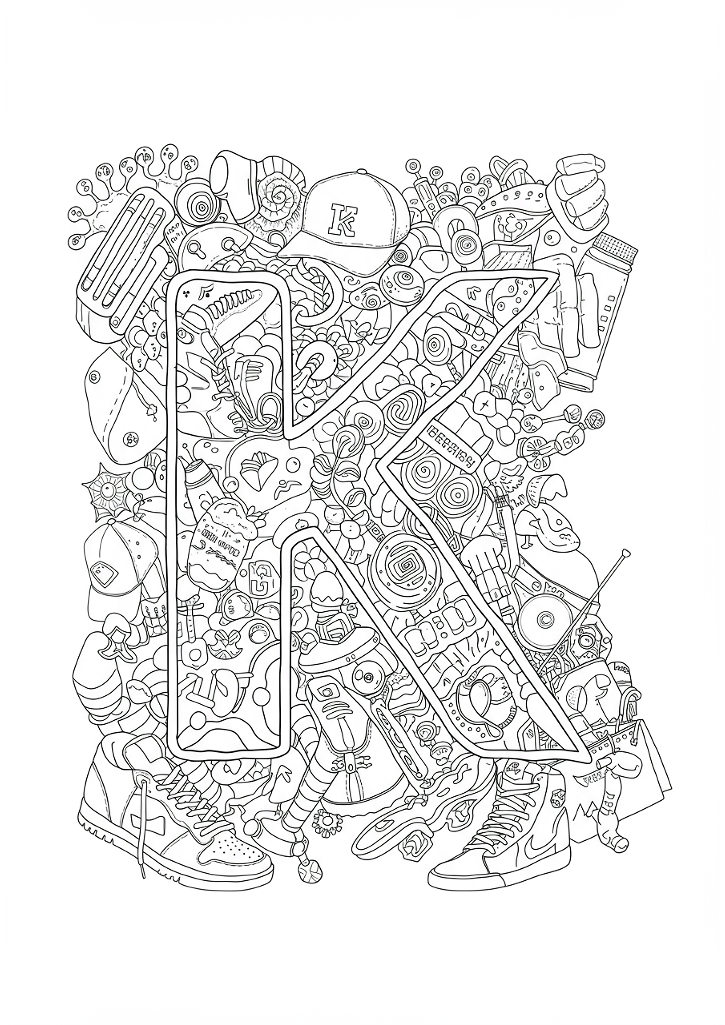 Letter K in Streetwear Fashion Patterns - Free Coloring Page ...
