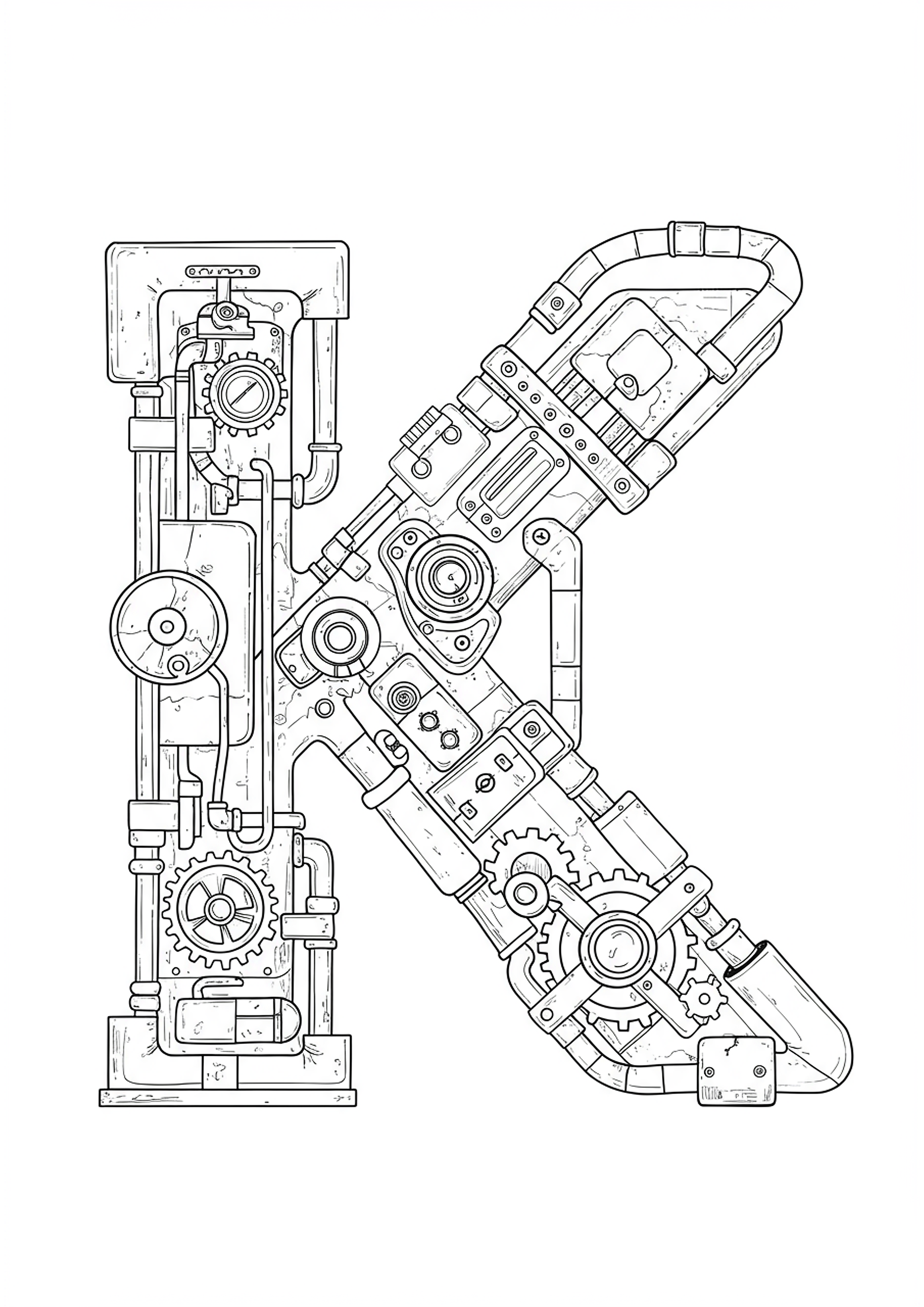 Letter K Steampunk Mechanisms Coloring Page - Free Coloring Page ...