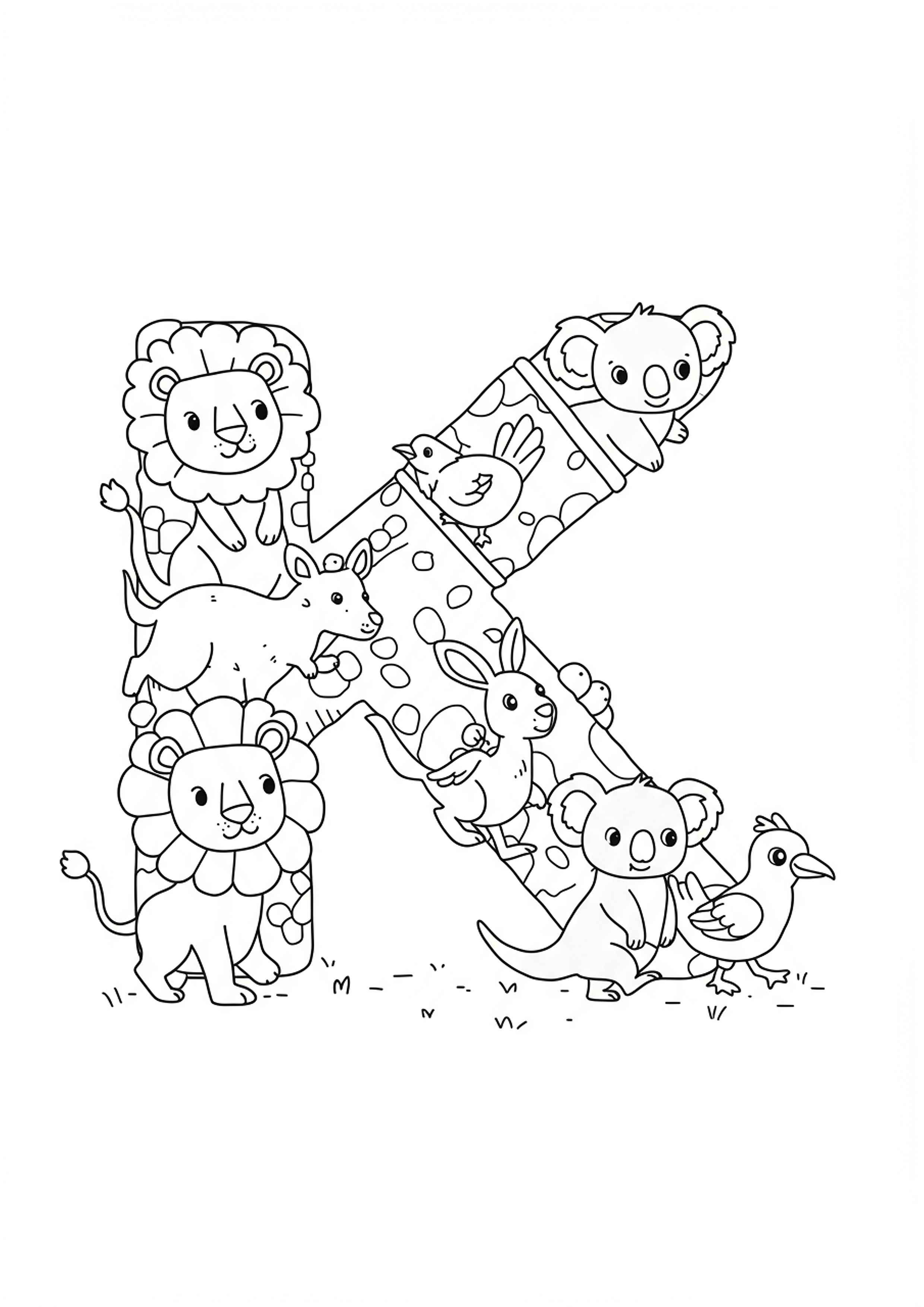 Letter K with Kingdom of Animals Parade - Free Coloring Page ...