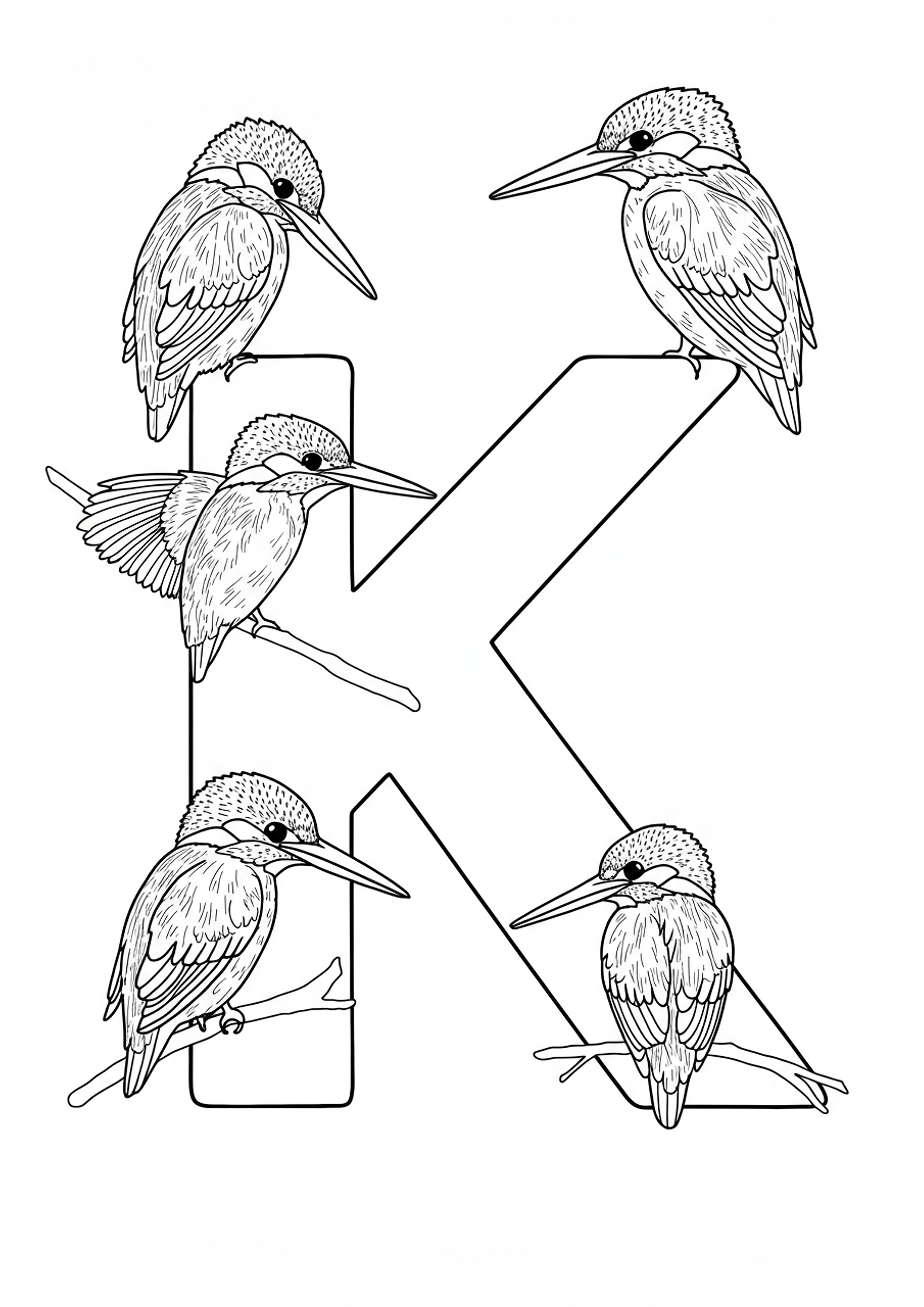 Letter K with Kingfisher Birds Coloring Page - Free Coloring Page ...