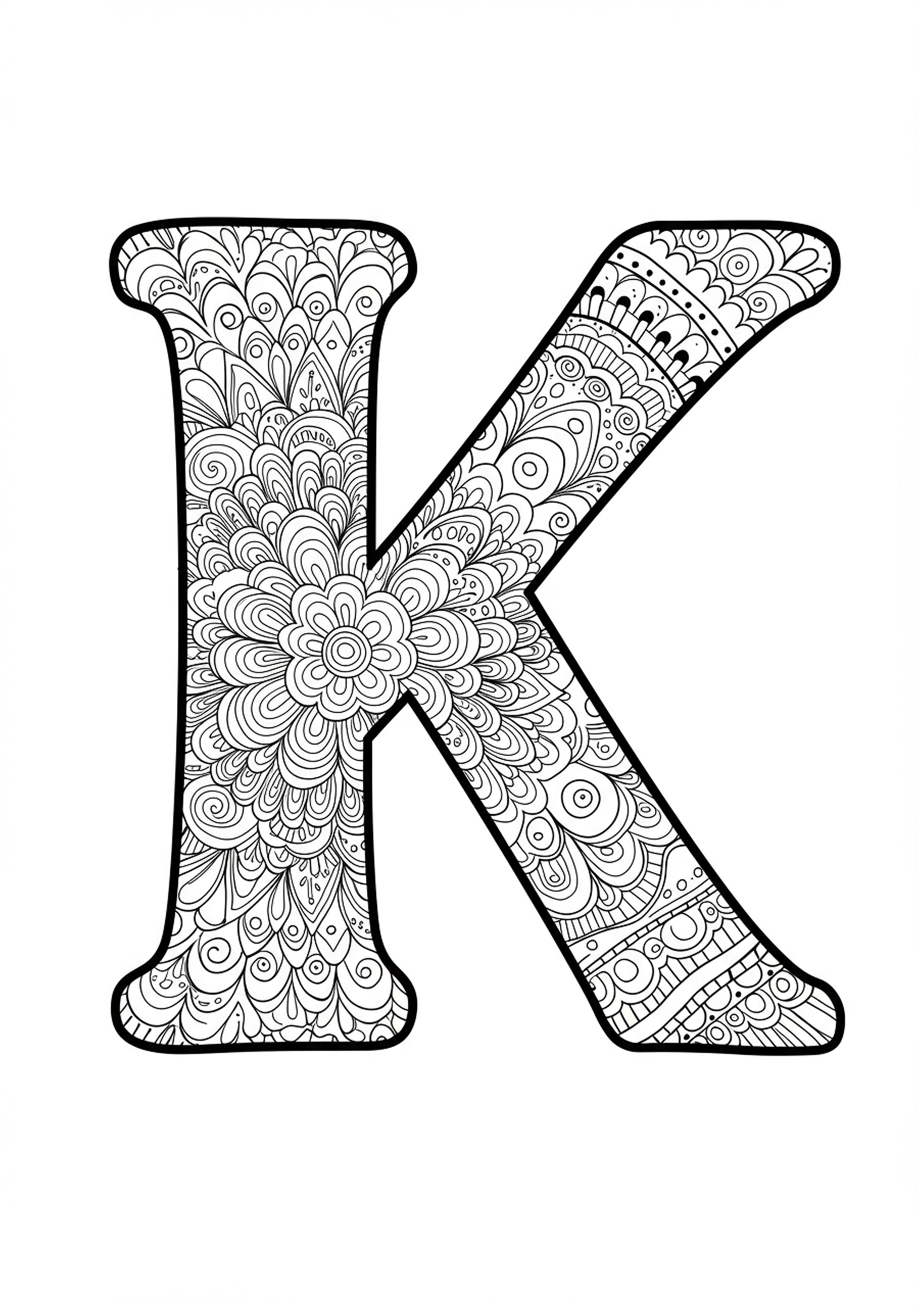Letter K with Mandala Doodle Patterns - Free Coloring Page ...