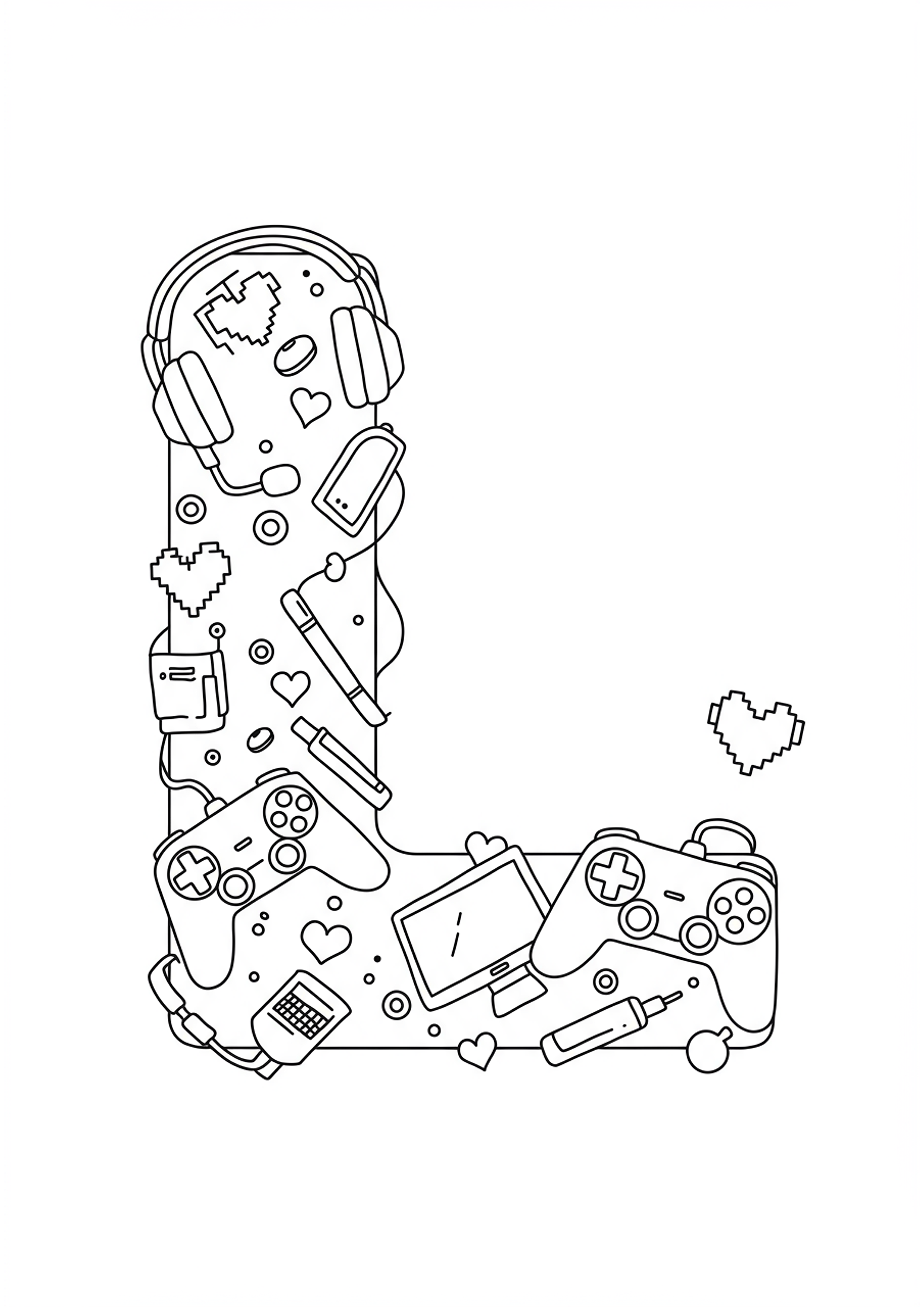 Letter L Coloring Page: Gaming Theme - Free Coloring Page ...