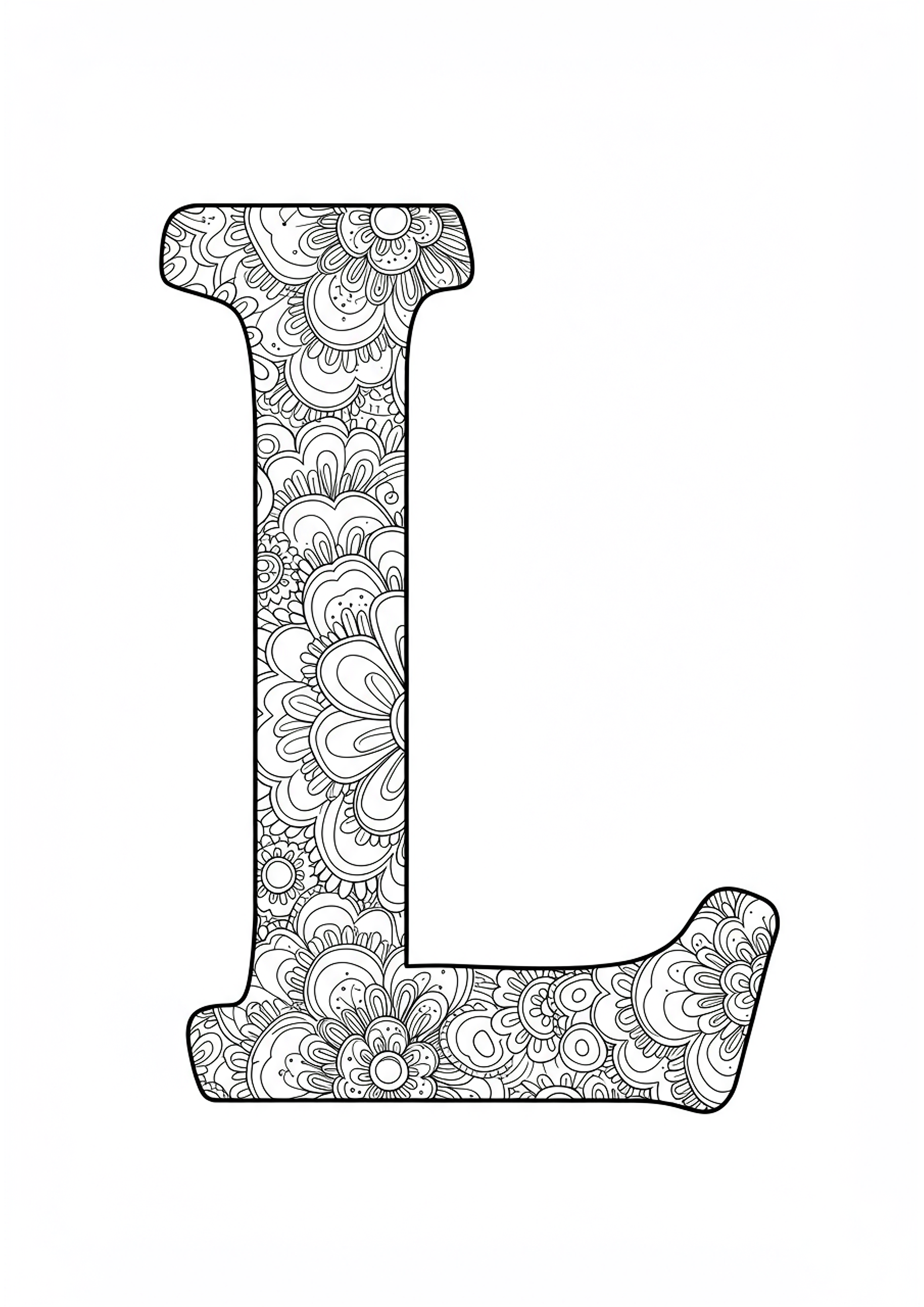 Letter L Coloring Page: Minimalist Floral Mandala - Free Coloring Page ...