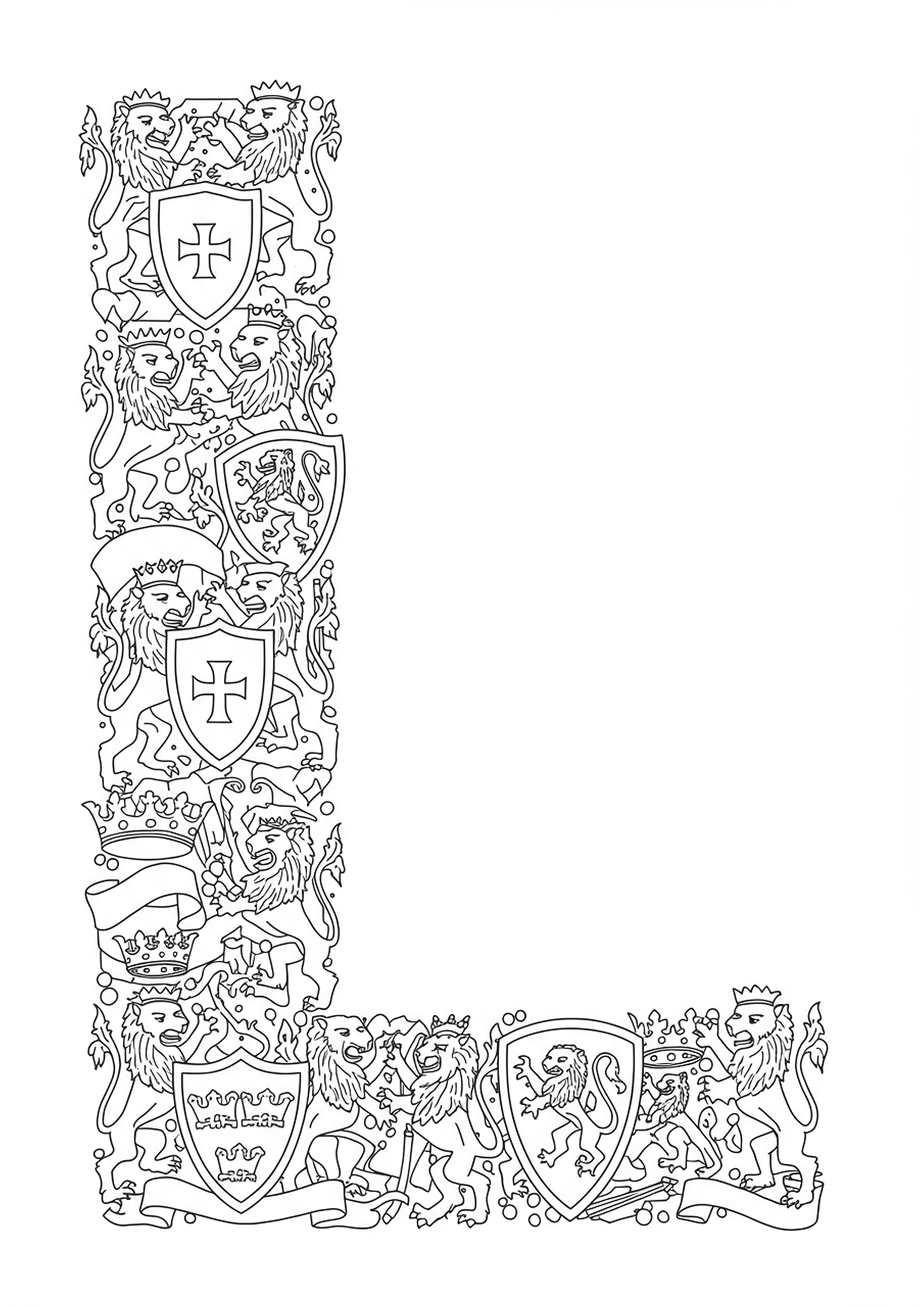 Letter L with Legendary Lions and Heraldry Coloring Page - Free ...