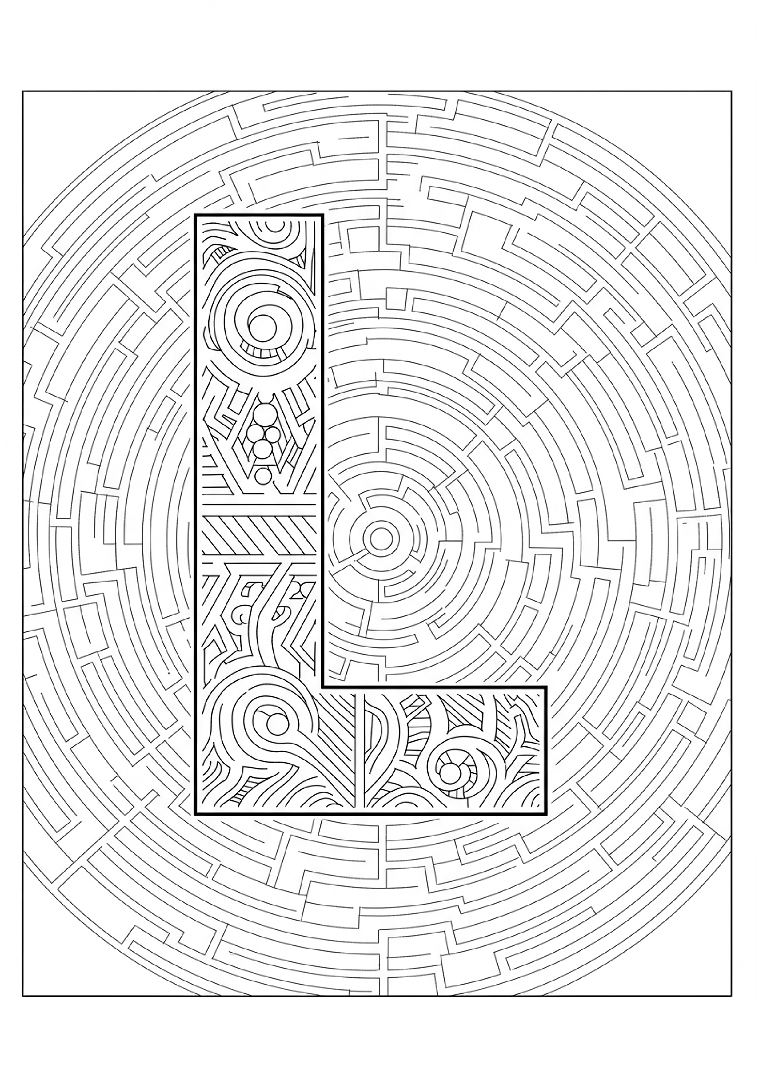 Letter L with Lively Labyrinth Patterns Coloring Page - Free Coloring ...