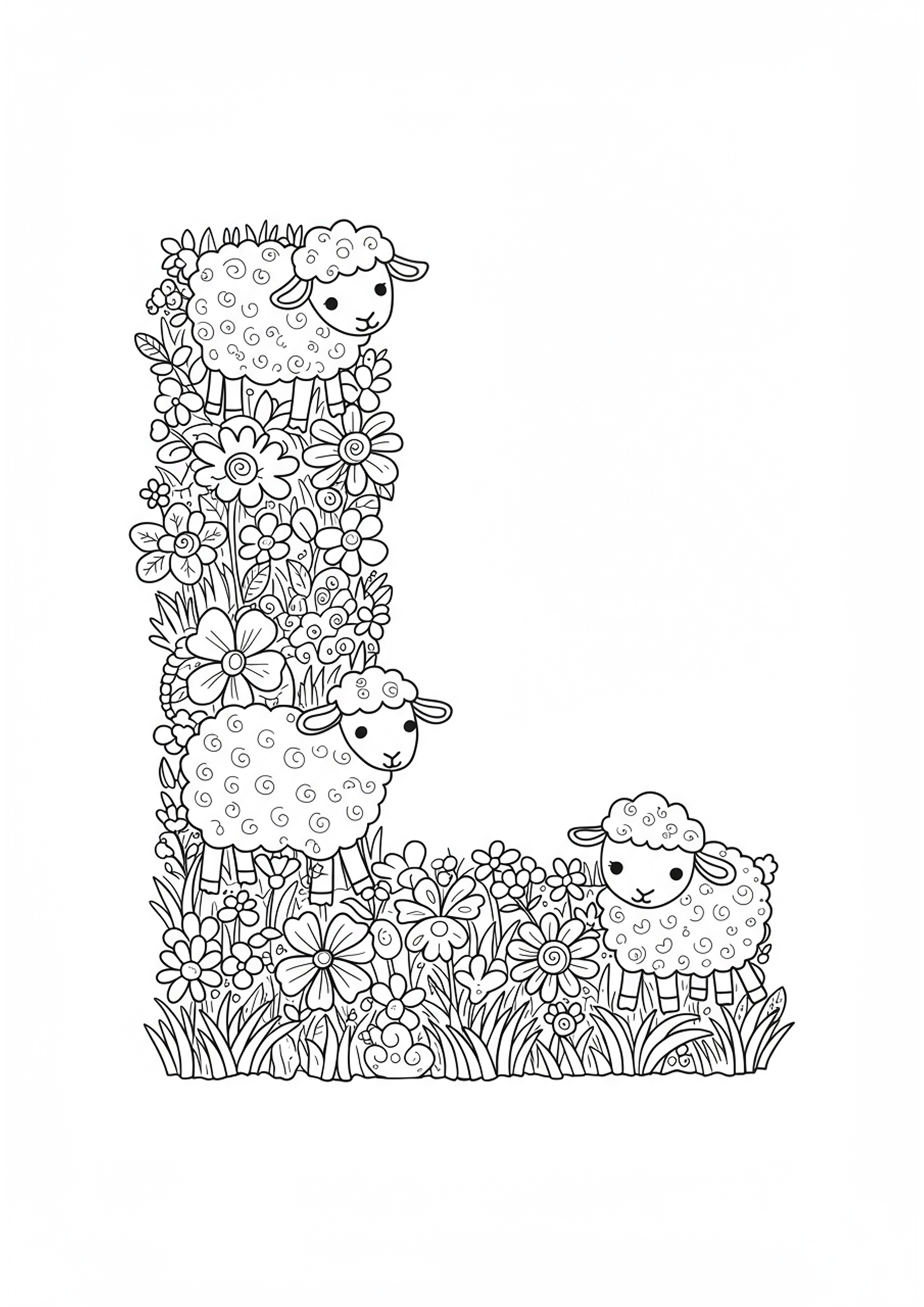 Letter L with Lovely Little Lambs - Free Coloring Page | TryColoringPages