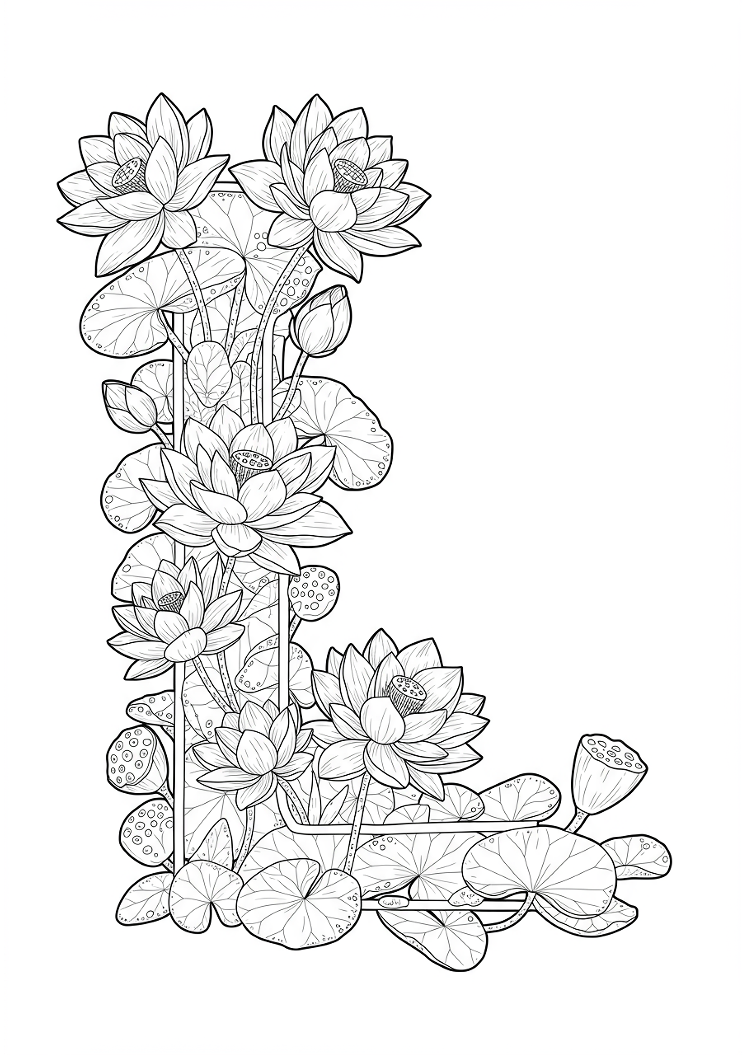 Letter L with Lovely Lotus Blossoms Coloring Page - Free Coloring Page ...