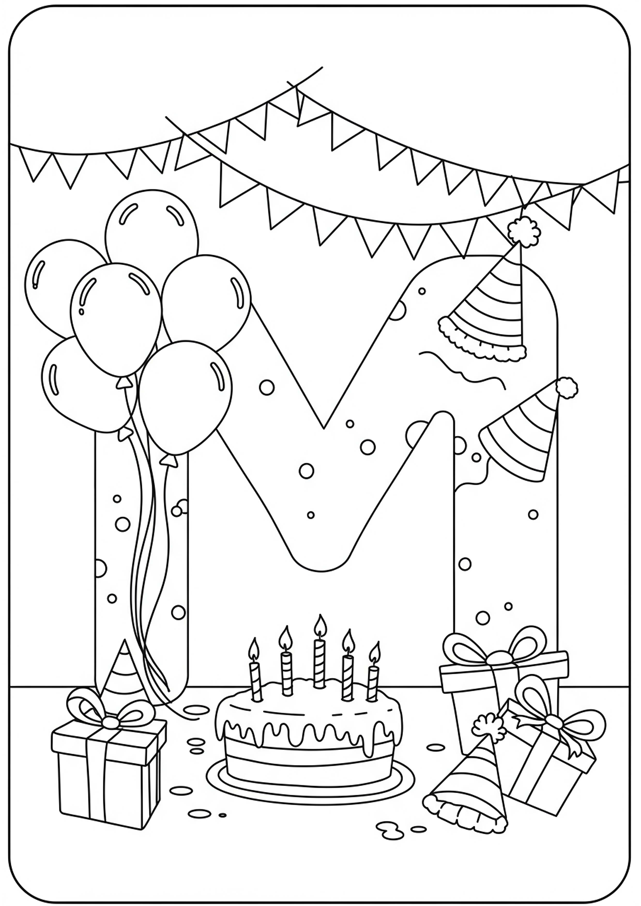 Letter M and Magical Birthday Party Coloring Page - Free Coloring Page ...