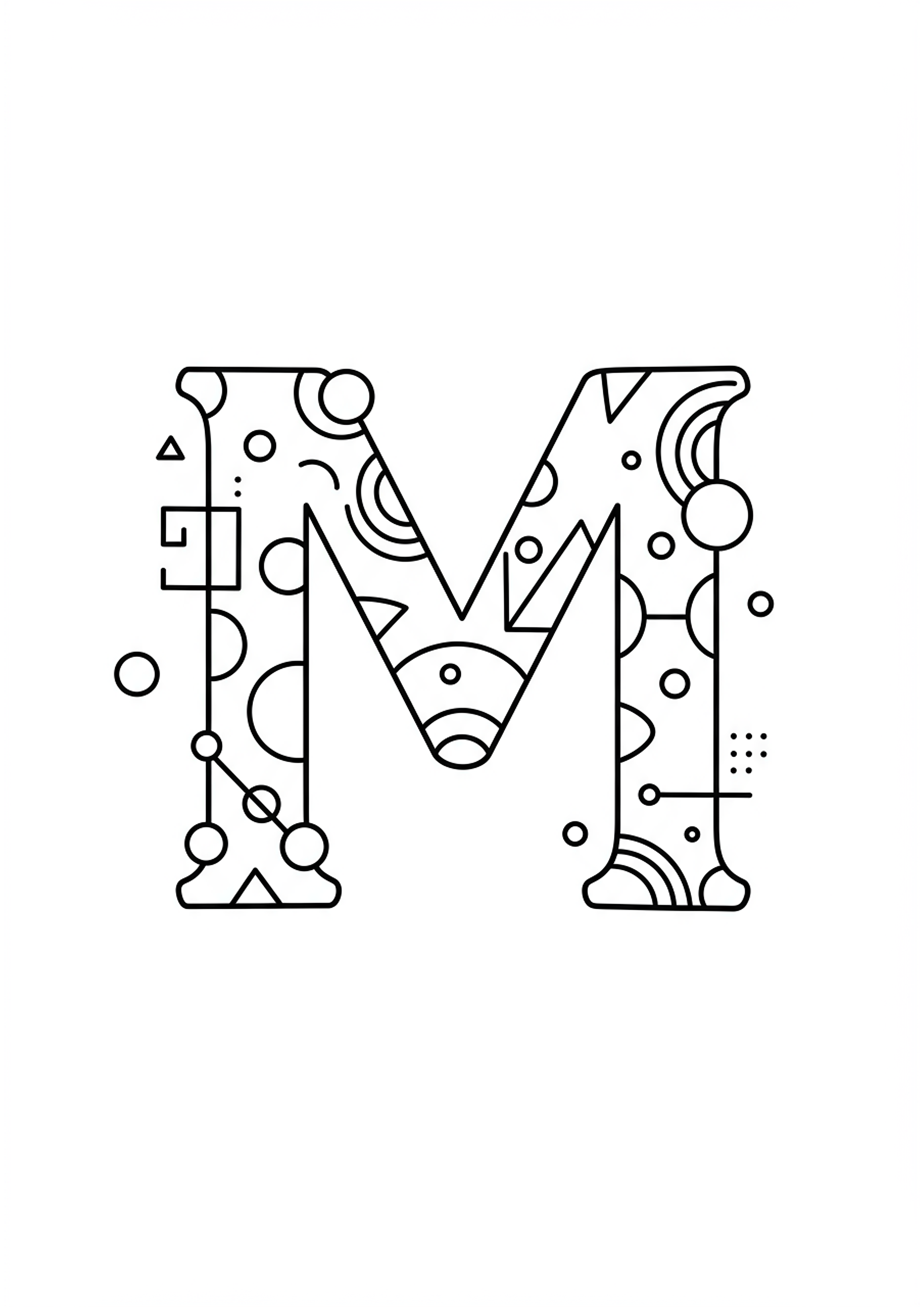 Letter M with Geometric Shapes - Free Coloring Page | TryColoringPages