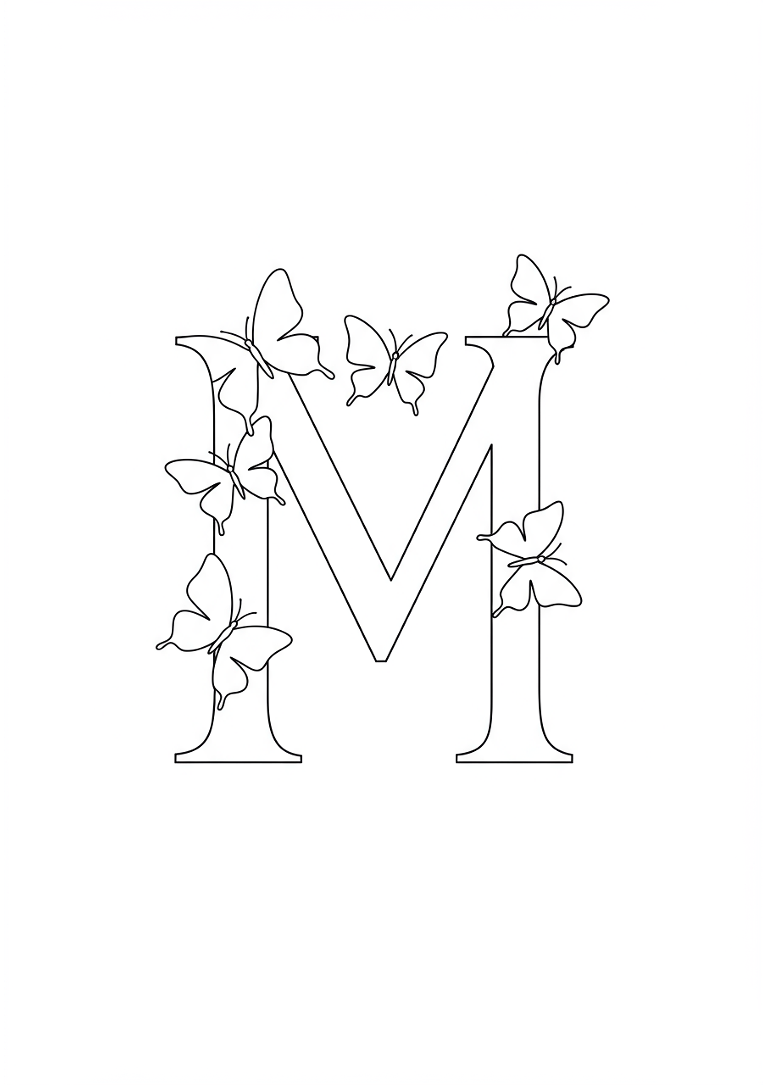 Letter M with Minimalist Butterflies - Free Coloring Page ...