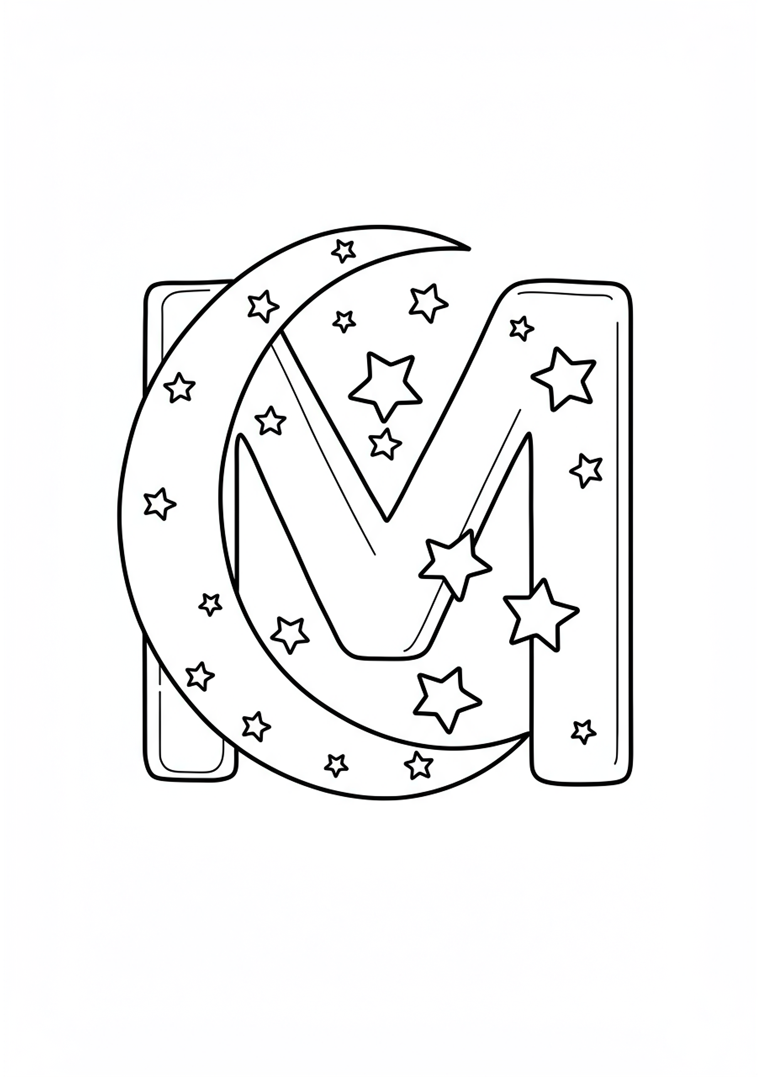 Letter M with Moon and Stars Night Sky - Free Coloring Page ...