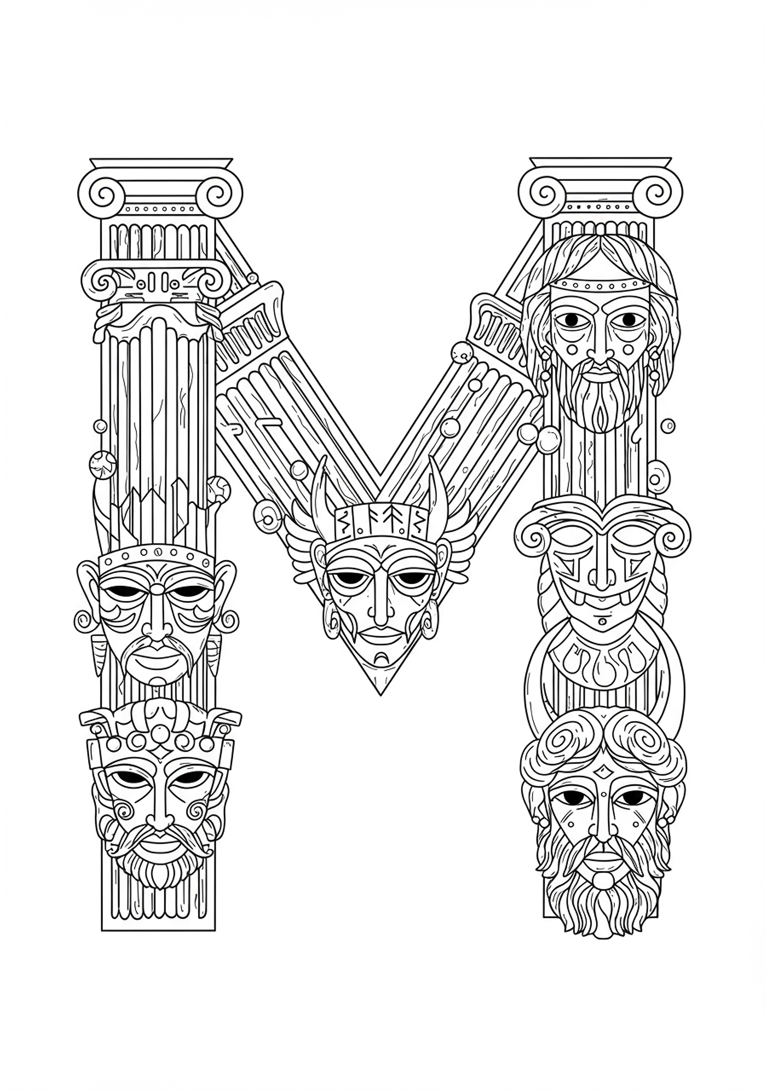 Letter M with Mythology Symbols Coloring Page - Free Coloring Page ...