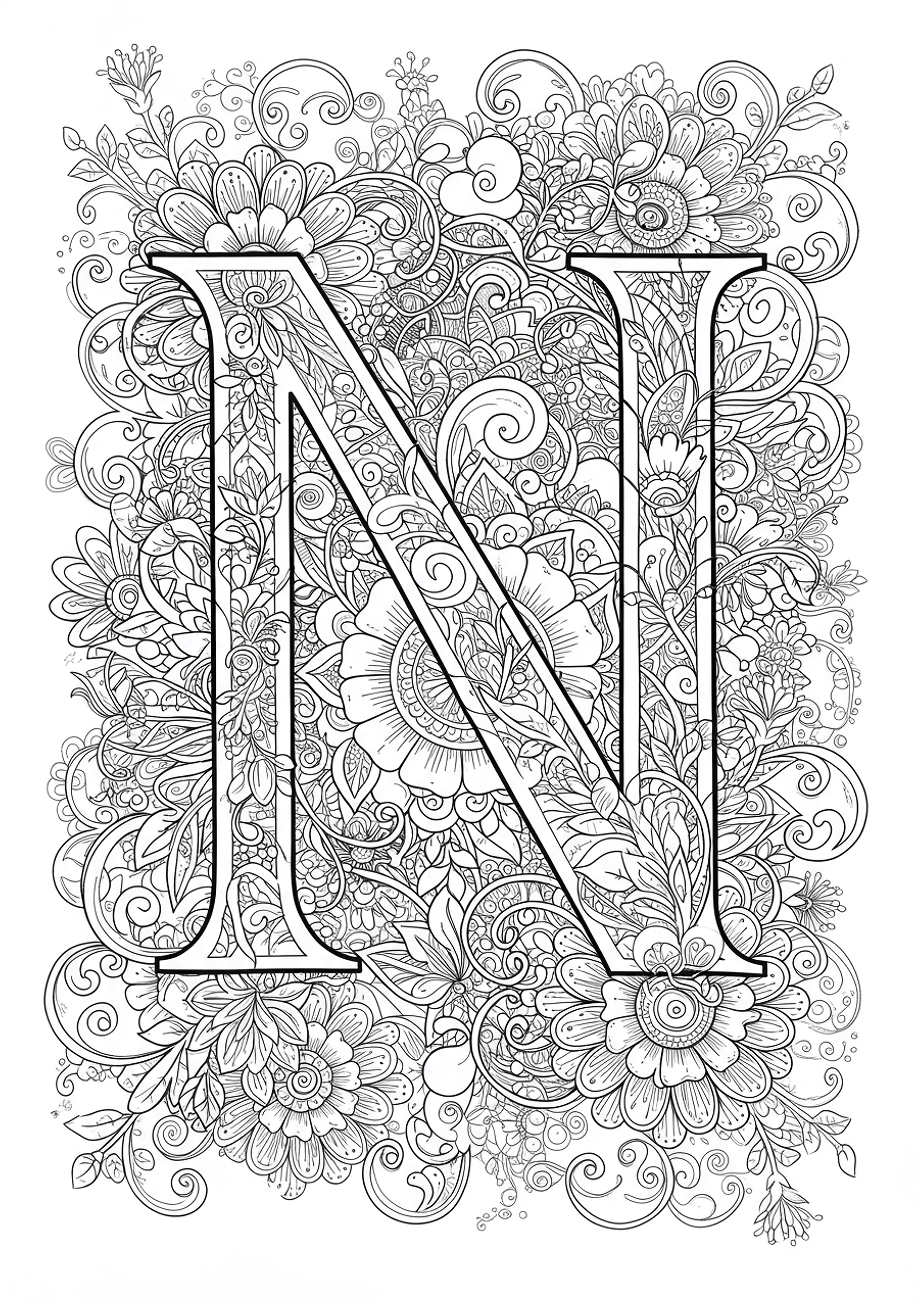 Letter N Mandala Garden Coloring Page - Free Coloring Page ...