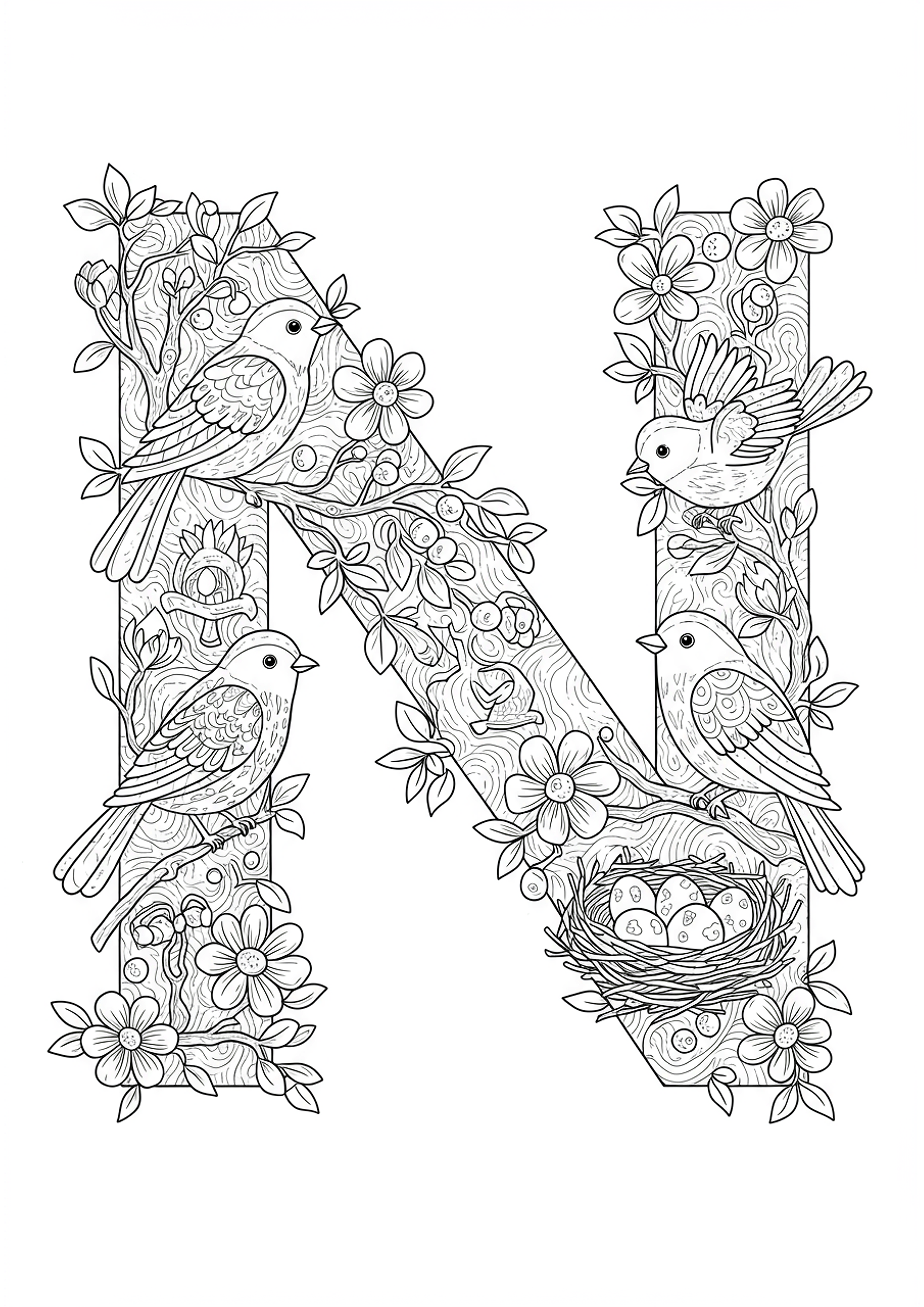 Letter N Nesting Birds Coloring Page - Free Coloring Page ...