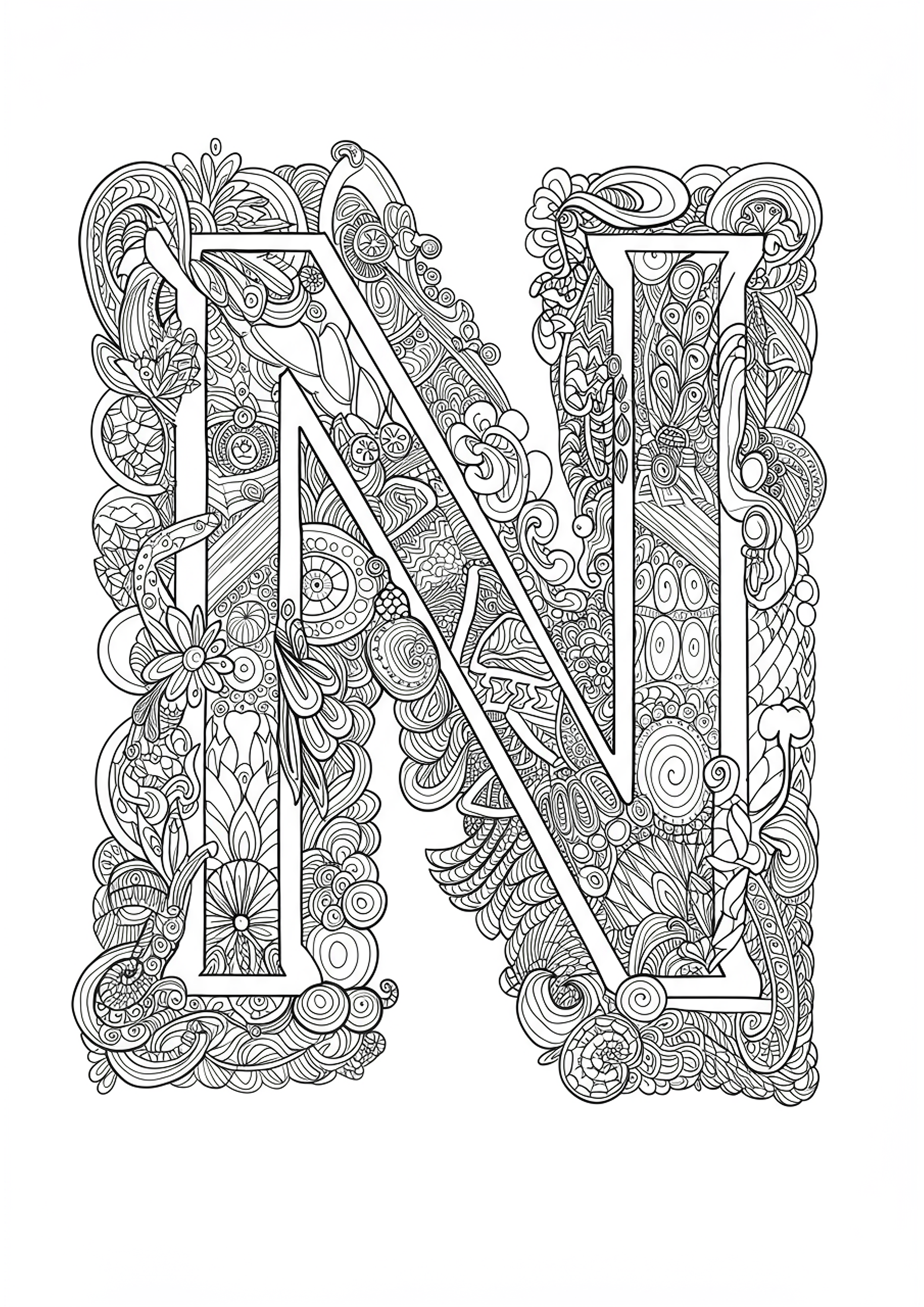 Letter N with Manga and Anime Motifs - Free Coloring Page ...