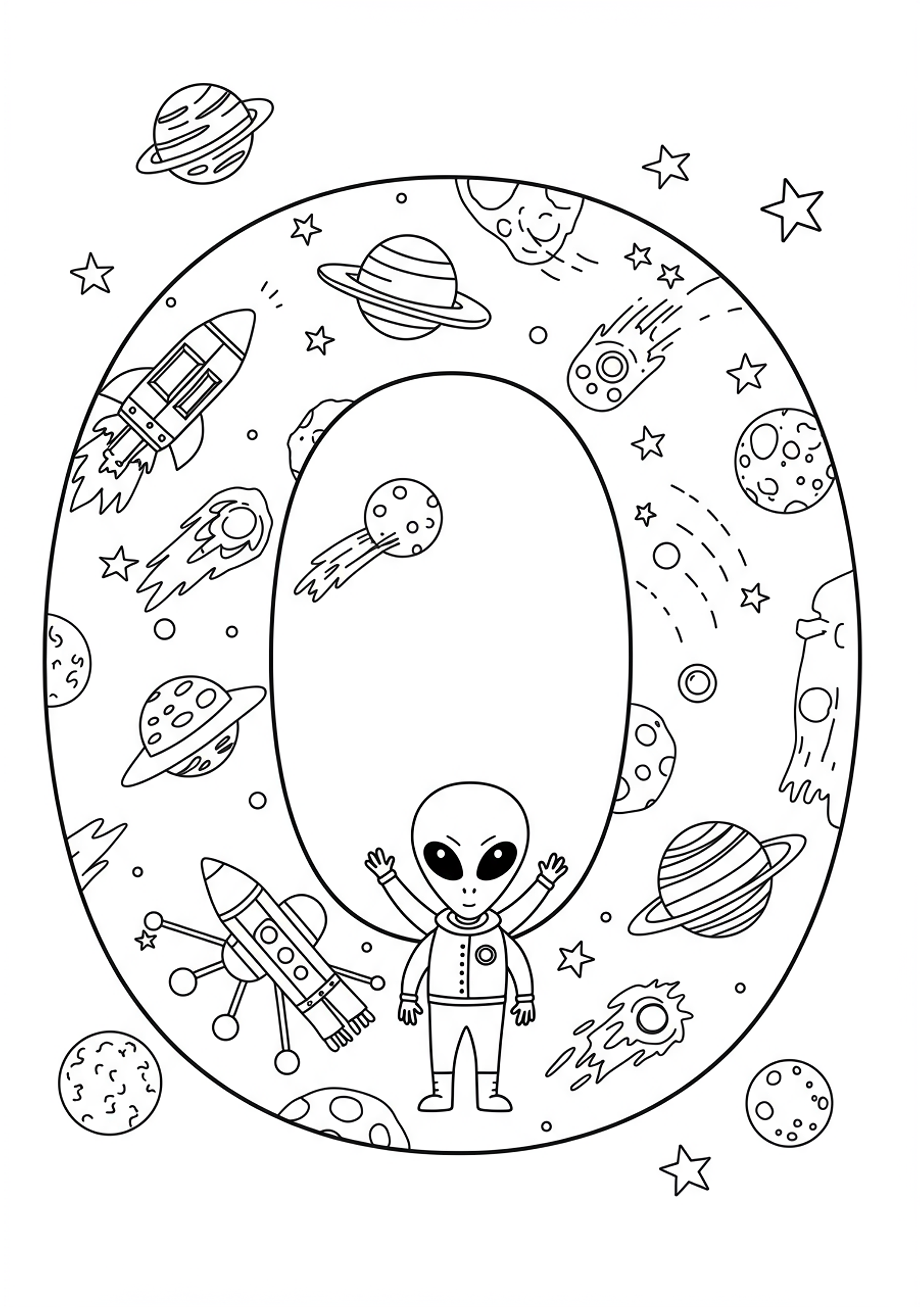 Letter O Outer Space Coloring Page - Free Coloring Page | TryColoringPages