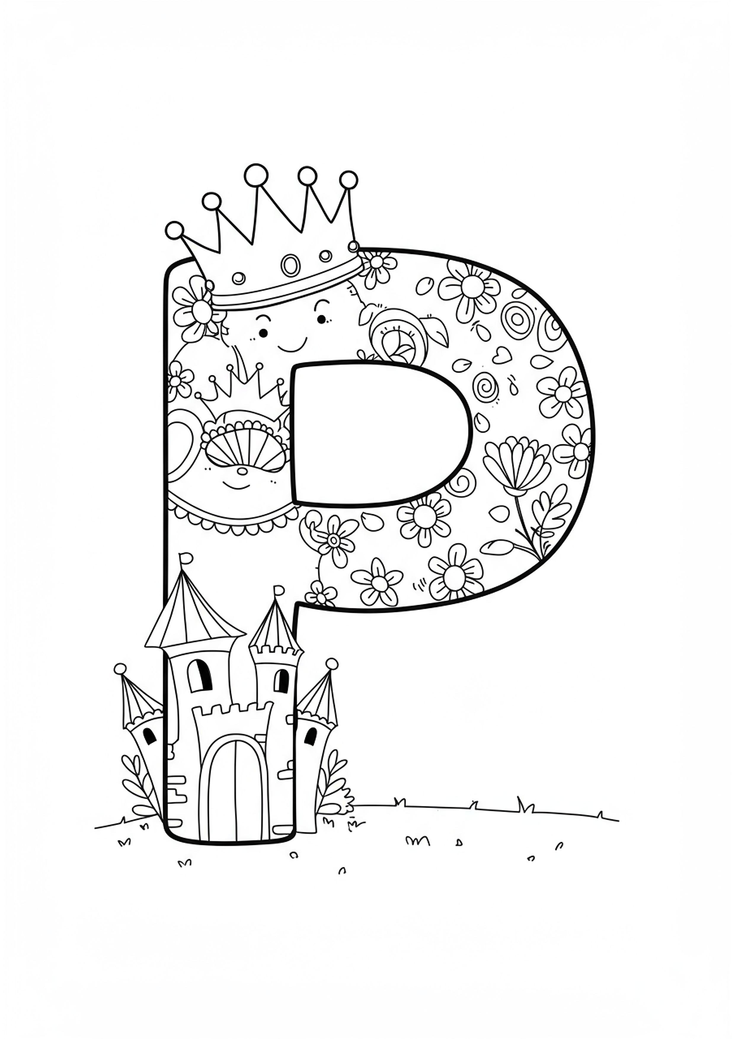 Letter P and Princess Palace Coloring Page - Free Coloring Page ...