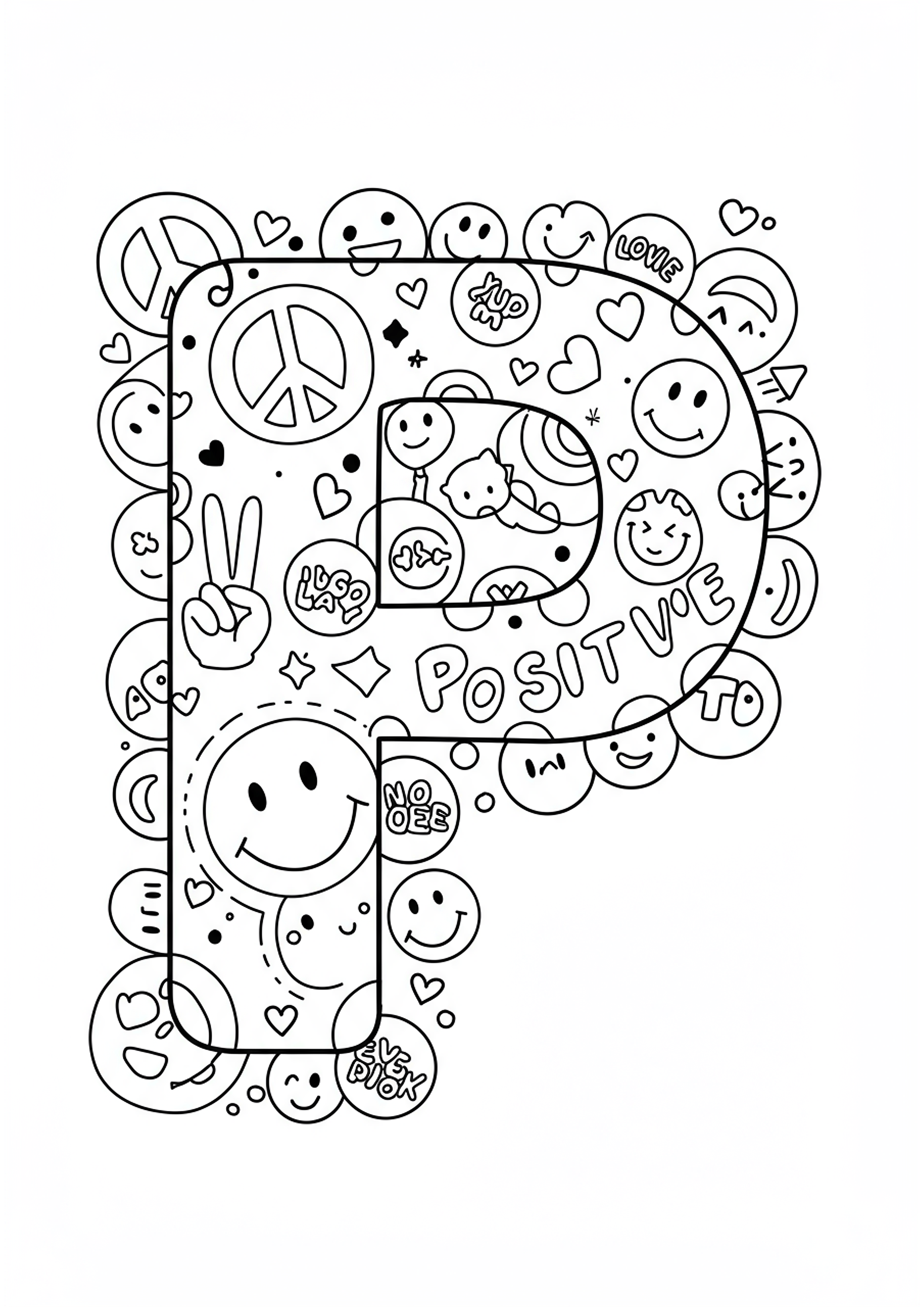 Letter P Coloring Page: Peace & Positivity Vibes - Free Coloring Page ...