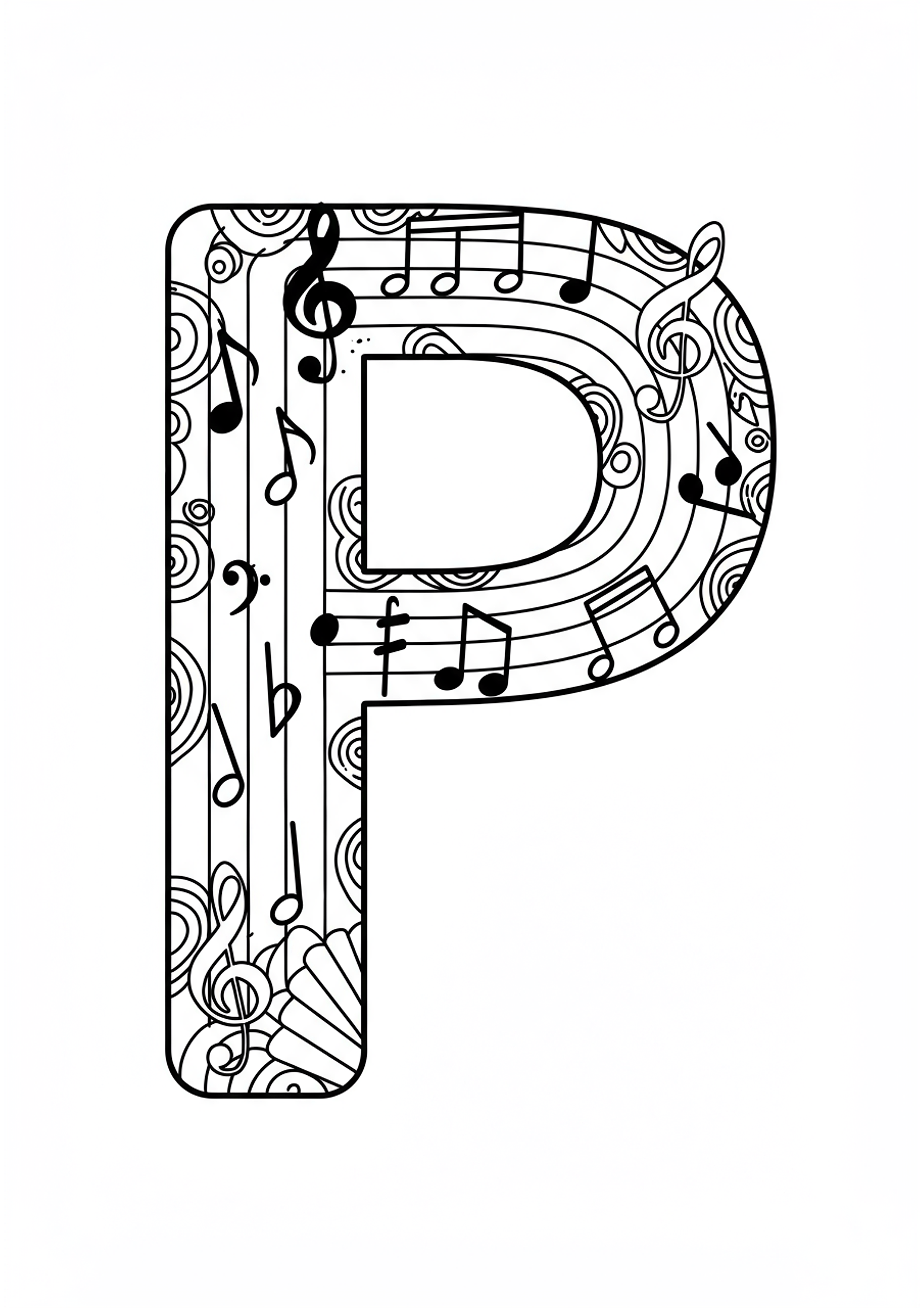 Letter P Music Notes Coloring Page - Free Coloring Page | TryColoringPages