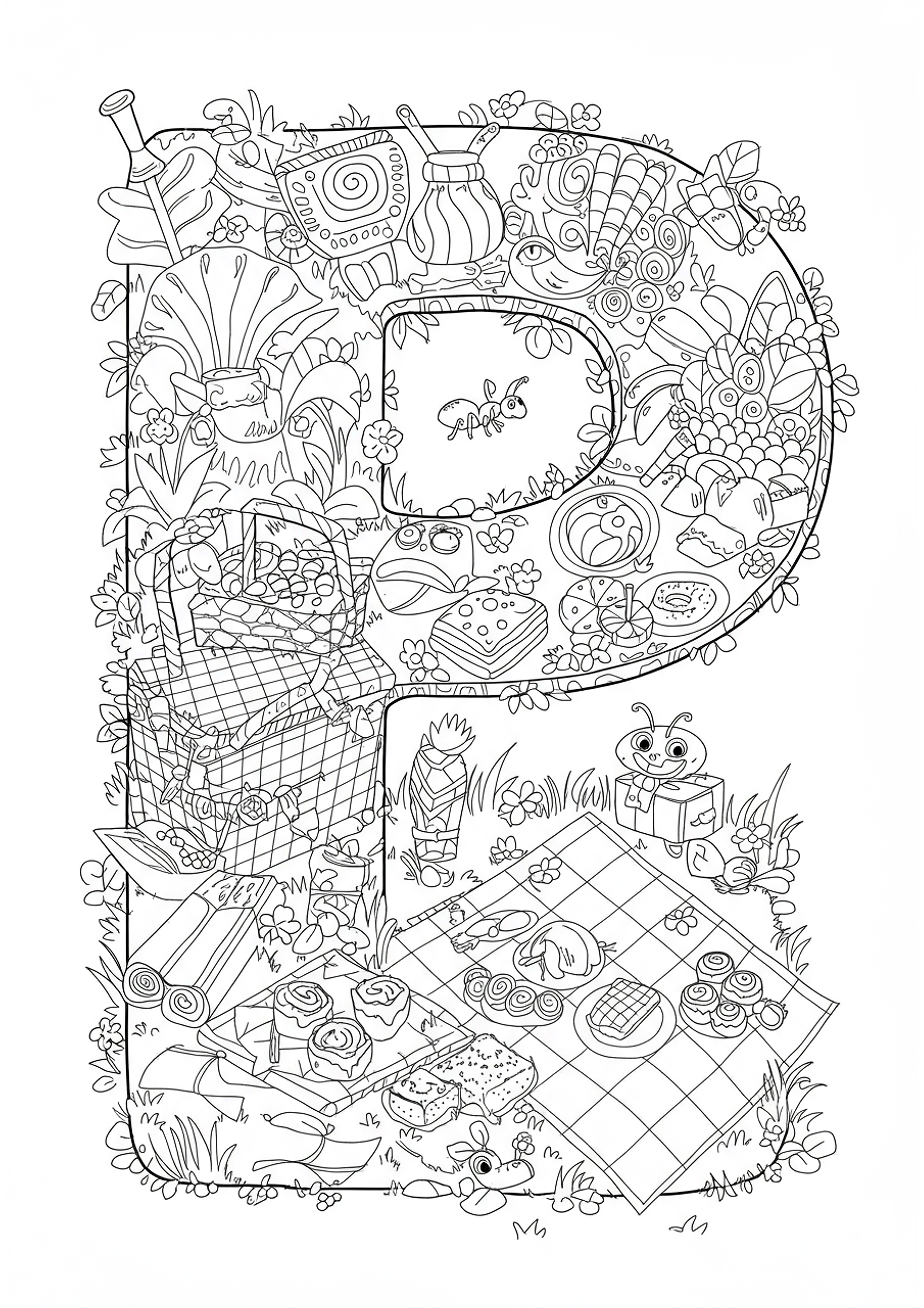 Letter P Picnic in the Park Coloring Page - Free Coloring Page ...